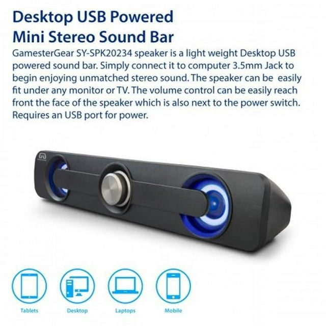 Desktop USB Powered Mini Stereo Sound Bar - Black - Walmart.com