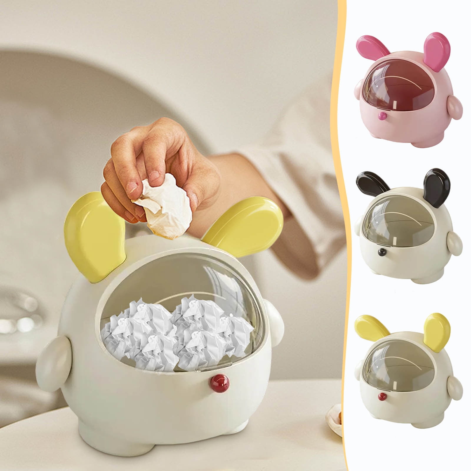 Desktop Waste Bin Cute Style Trash Can Transparent Lid,Removable Bin ...