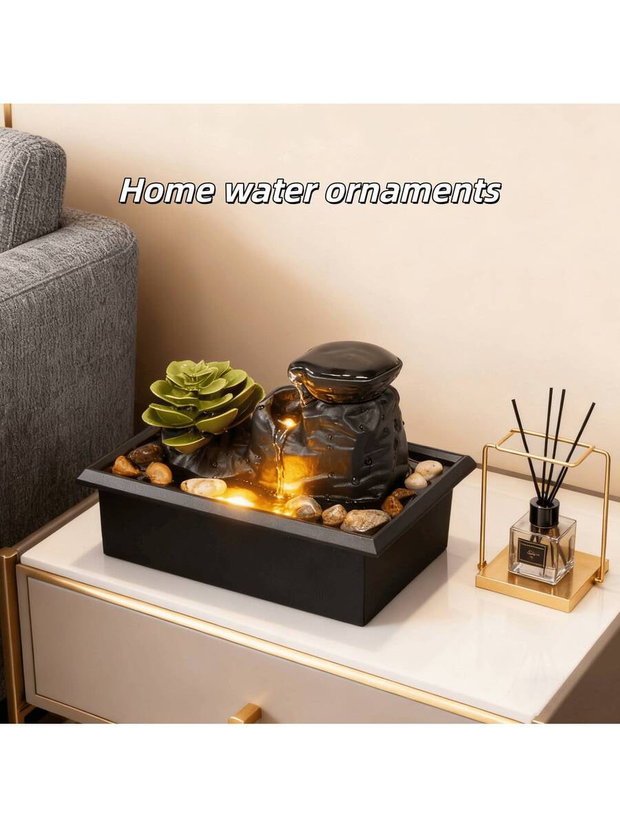 Desktop Water Fountain with Artificial Succulent Decor Modern Indoor ...