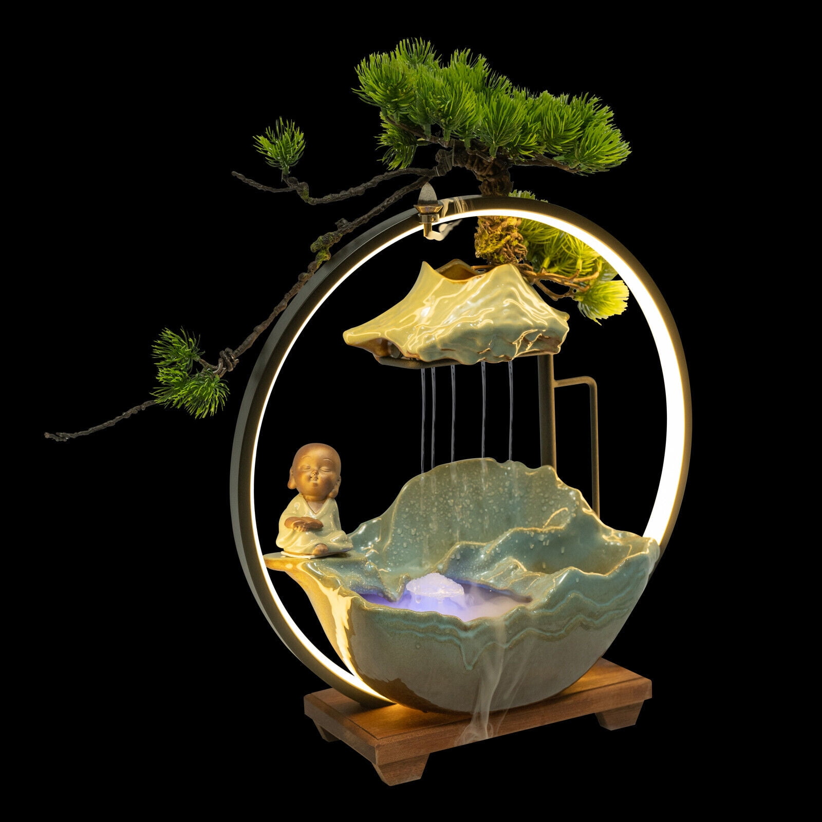 Desktop Water Fountain Indoor Waterfall W/ Atomizer & LED Table Decor ...