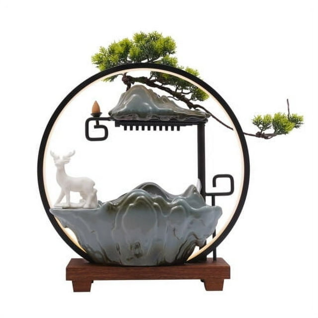 Desktop Water Fountain Indoor Waterfall with Atomizer & LED Table Decor ...