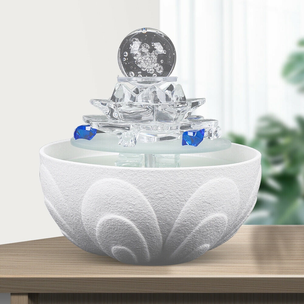 Desktop Water Fountain, Teahouse Desktop White Crystal Lotus Fountain ...