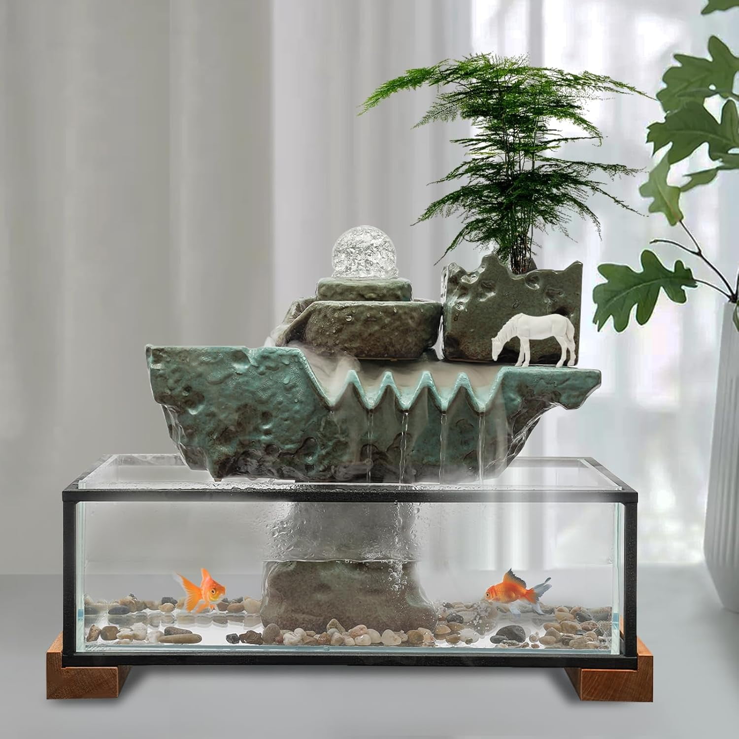 Desktop Water Fountains Indoors with LED Light, Rockery and Aquariums ...