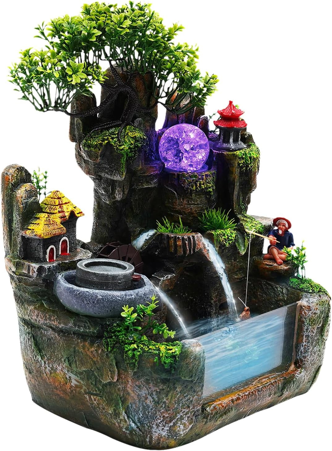 Desktop Waterfall Bonsai, Indoor Rockery Waterfall Fountain with LED ...