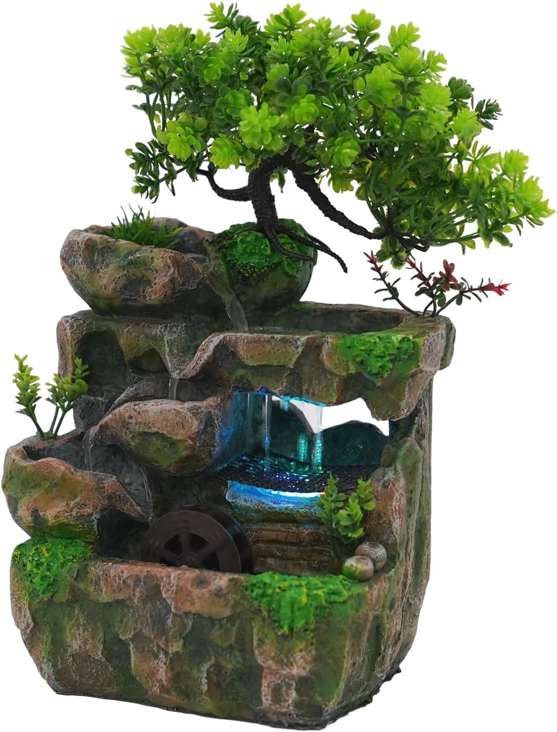 Desktop Waterfall Bonsai, Indoor Rockery Waterfall Fountain with LED ...