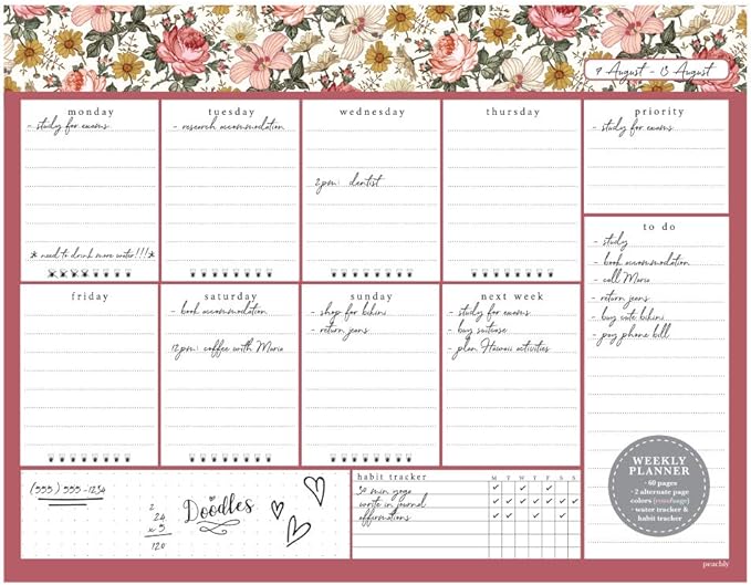 Desktop Weekly Planner Notepad 8.5x11 | 60 Undated Tear-Off Pages ...