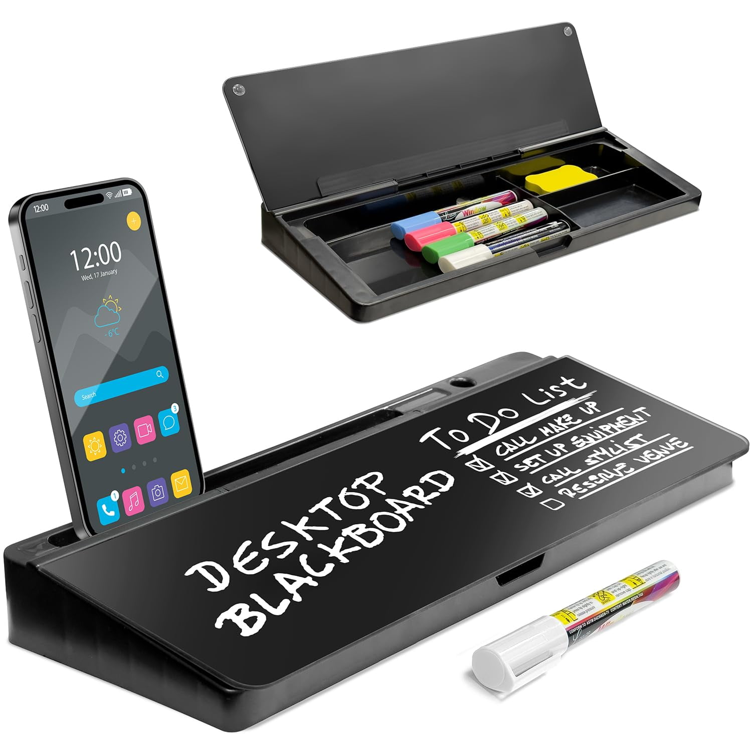 Desktop Whiteboard with Storage Compartment and Phone & Tablet Slot ...