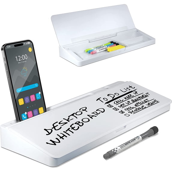 Desktop Whiteboard with Storage Compartment and Phone & Tablet Slot ...