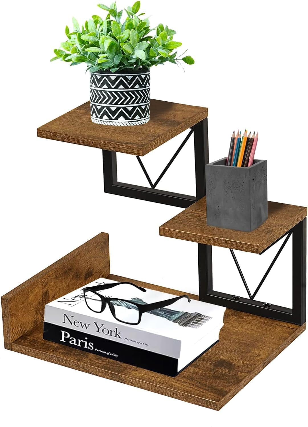 Desktop Wooden Shelf, 3 Tier Bookshelf Desk Supplies Organizer ...