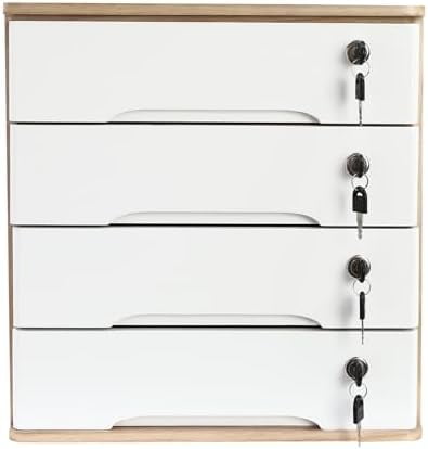 Desktop Wooden Storage Organizer, 4-Drawers Desk Storage Box With Lock ...