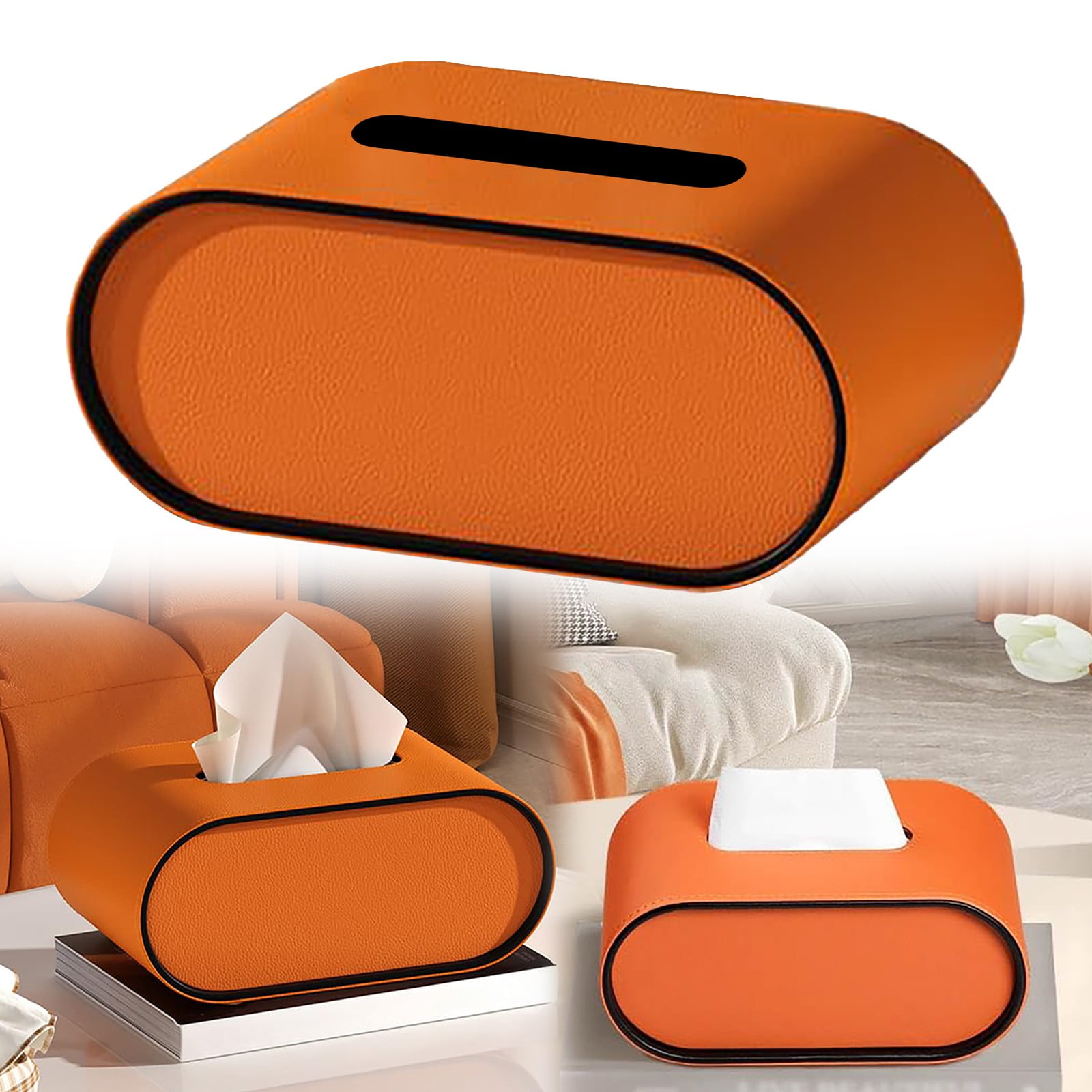 Desktop ornament,Ellipse Leather Tissue Box Leather Printed Tissue Box ...