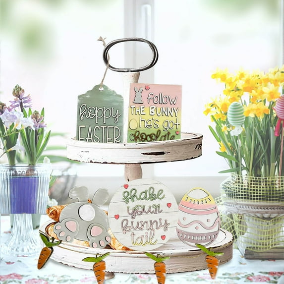 Desktop ornament,Pack Of 9 Easter Tray Decorations Wooden Signs Easter ...