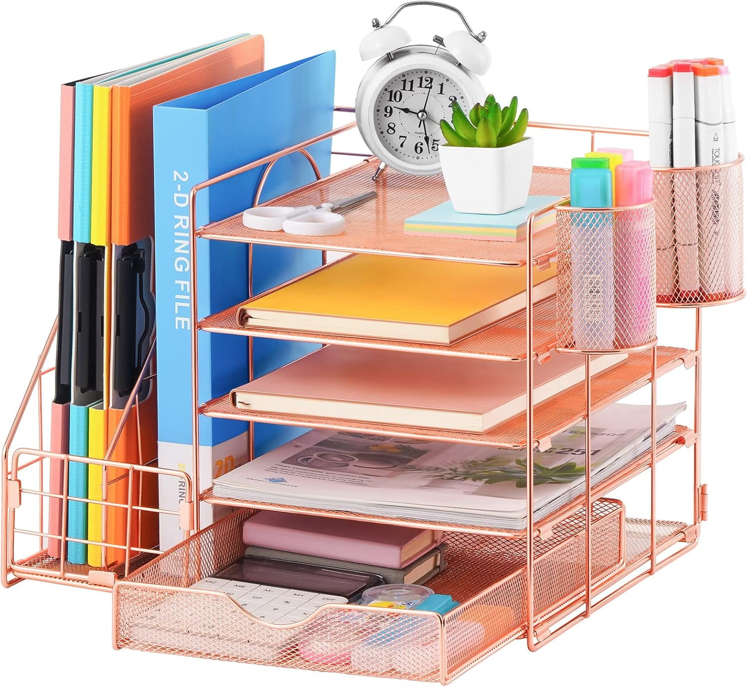 Desktop storage with file rack, paper letter tray storage with drawer ...