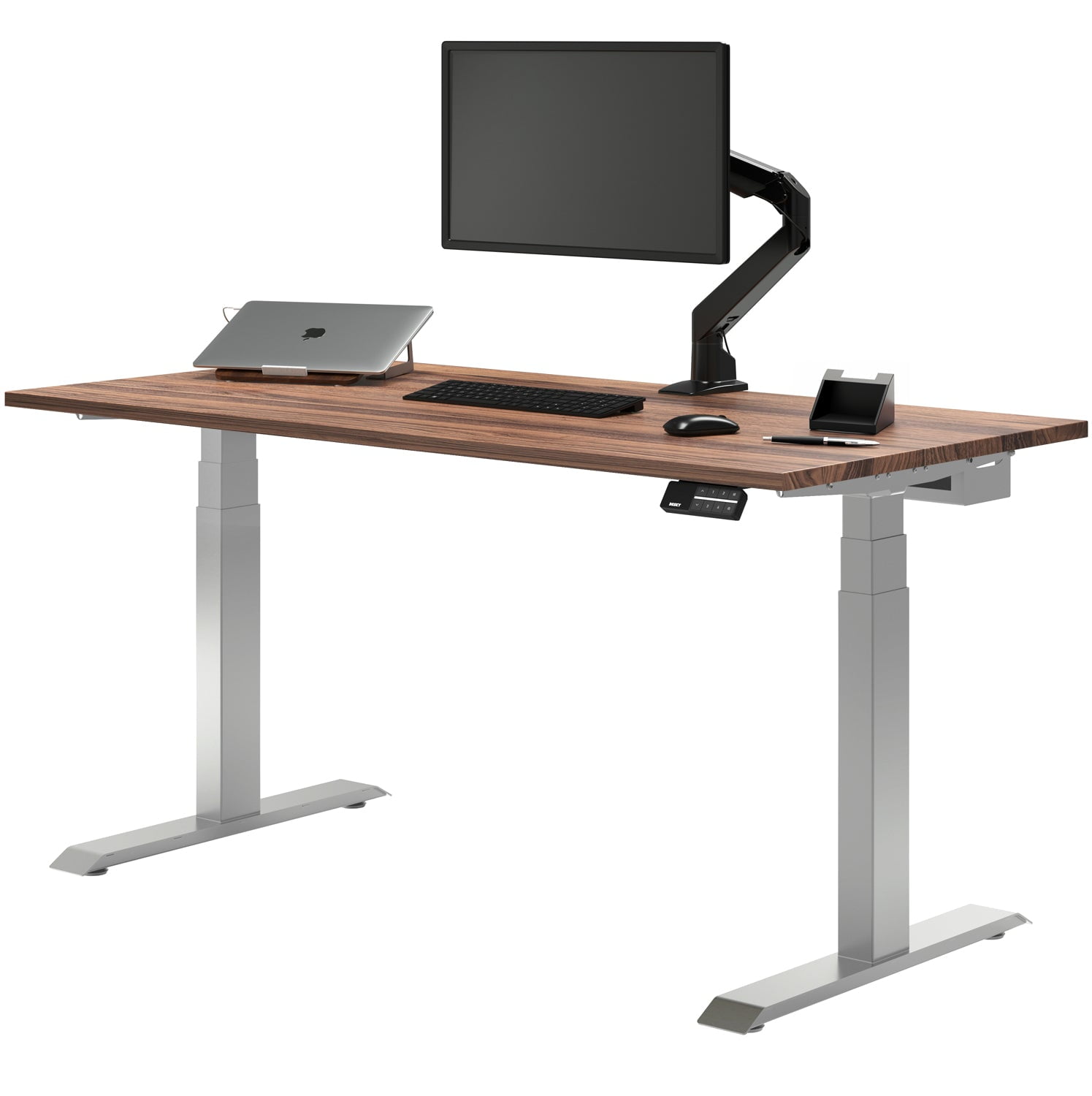 Desky Dual Hardwood Sit Stand Desk - Walnut / 60 X 30 Inches / Gray - Walmart.com