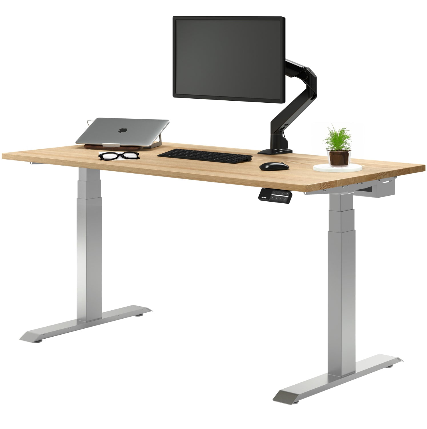 Desky Dual Hardwood Sit Stand Desk - White Ash / 48 X 30 Inches / Gray ...