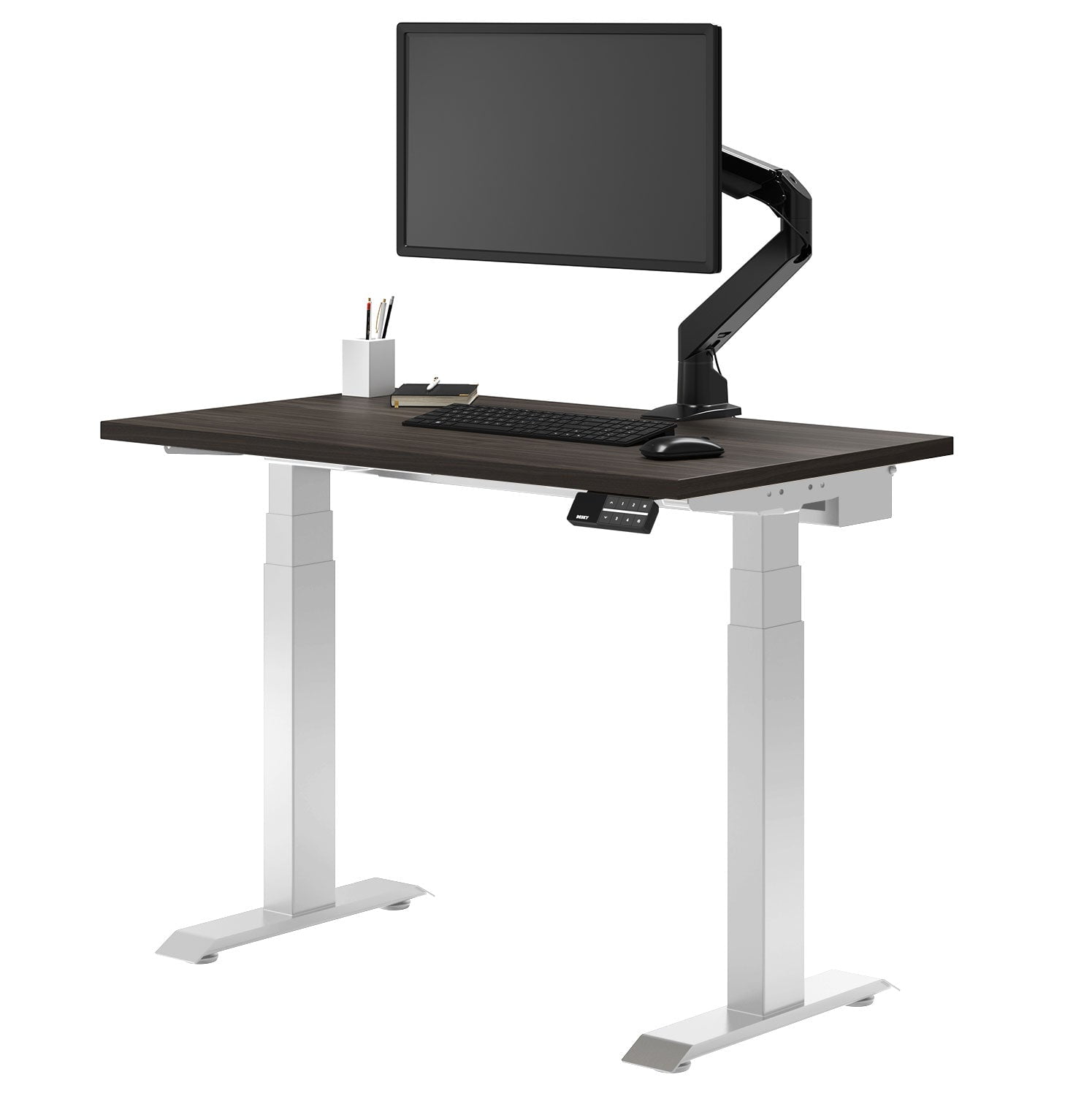Desky Dual Mini Sit Stand Desk - Burnished Wood / 32" X 20" / White ...