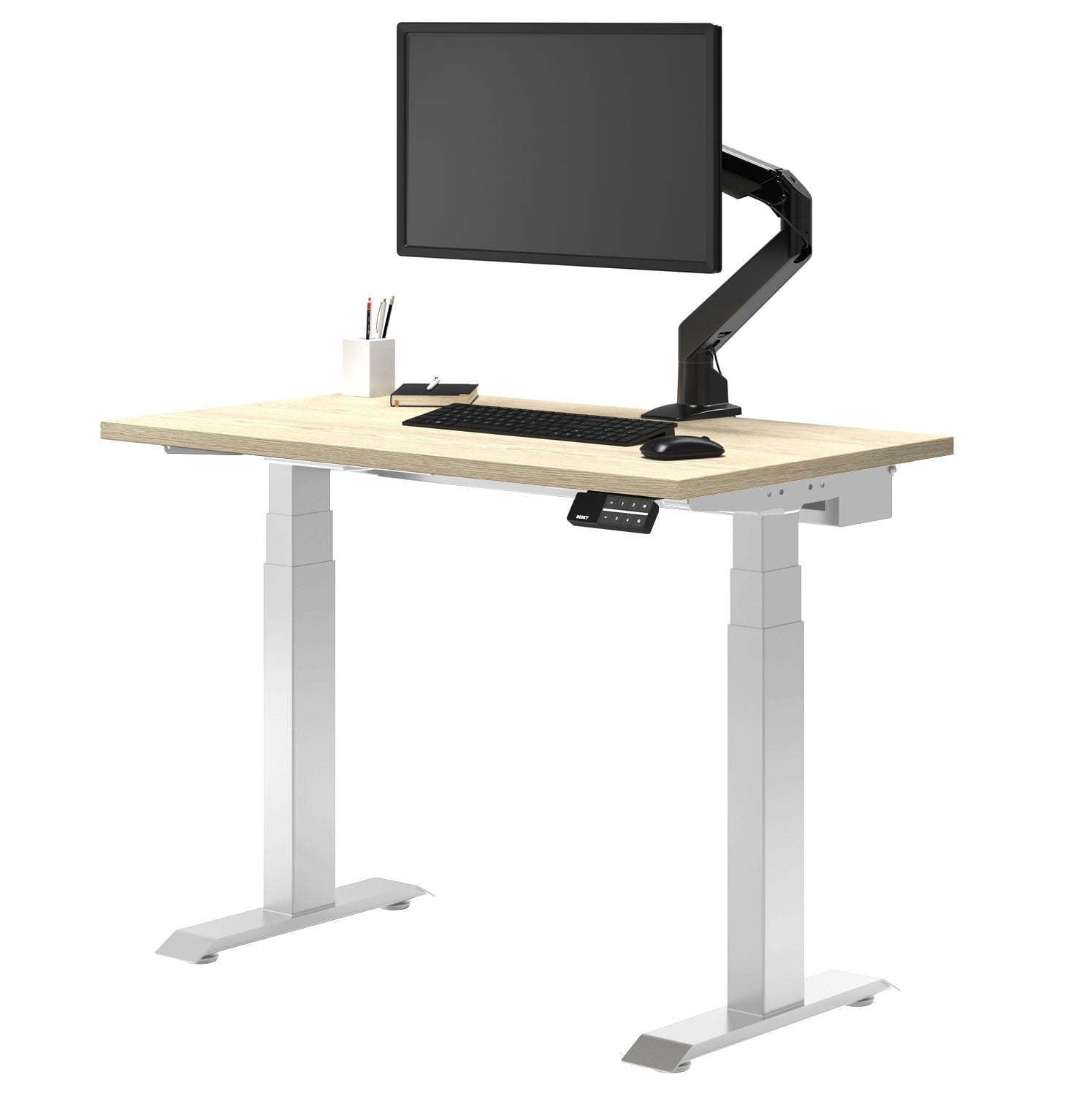 Desky Dual Mini Sit Stand Desk - Classic Oak / 32" X 20" / White ...