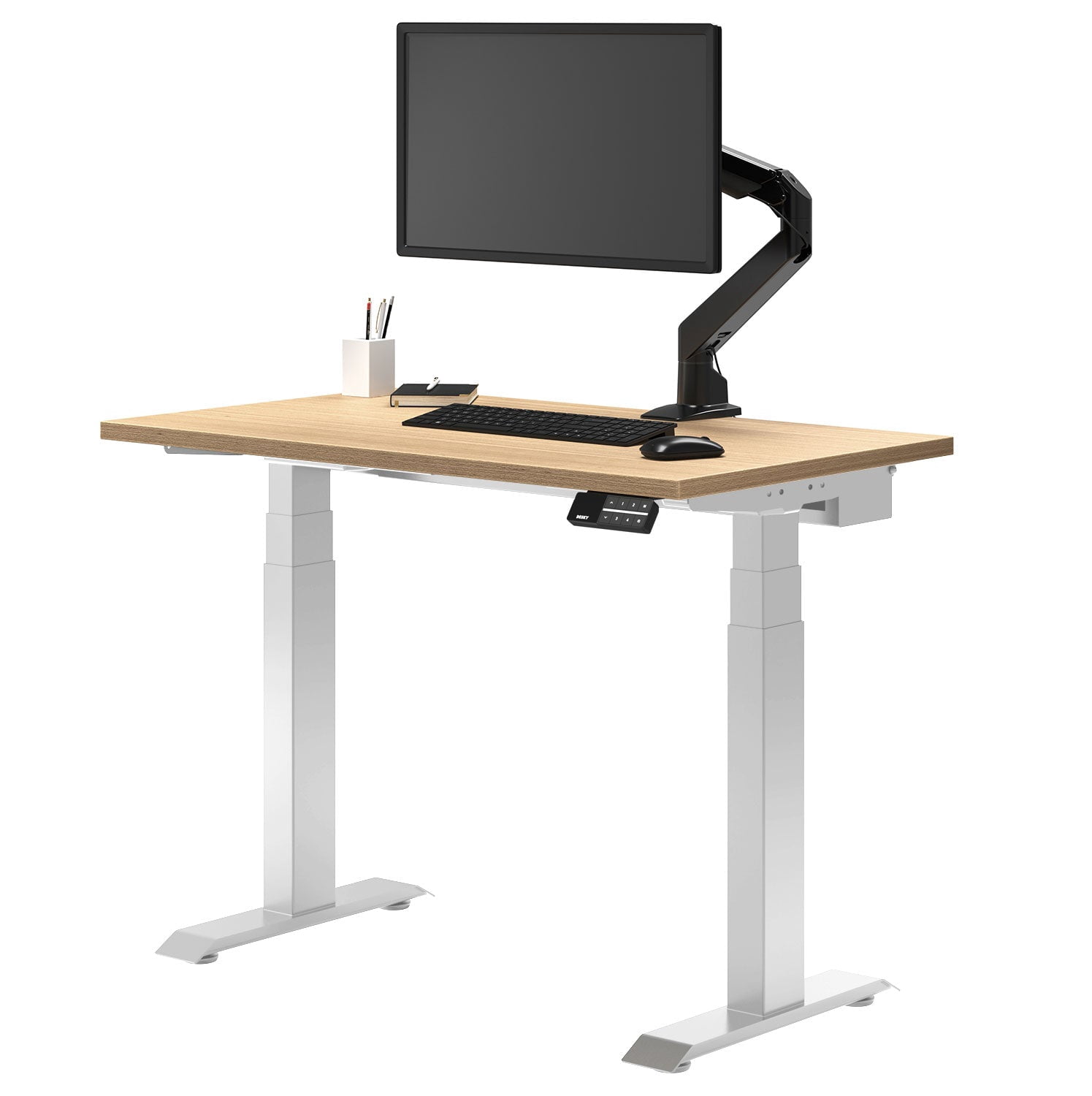 Desky Dual Mini Sit Stand Desk - Sublime Teak / 40 X 24 Inches / White ...