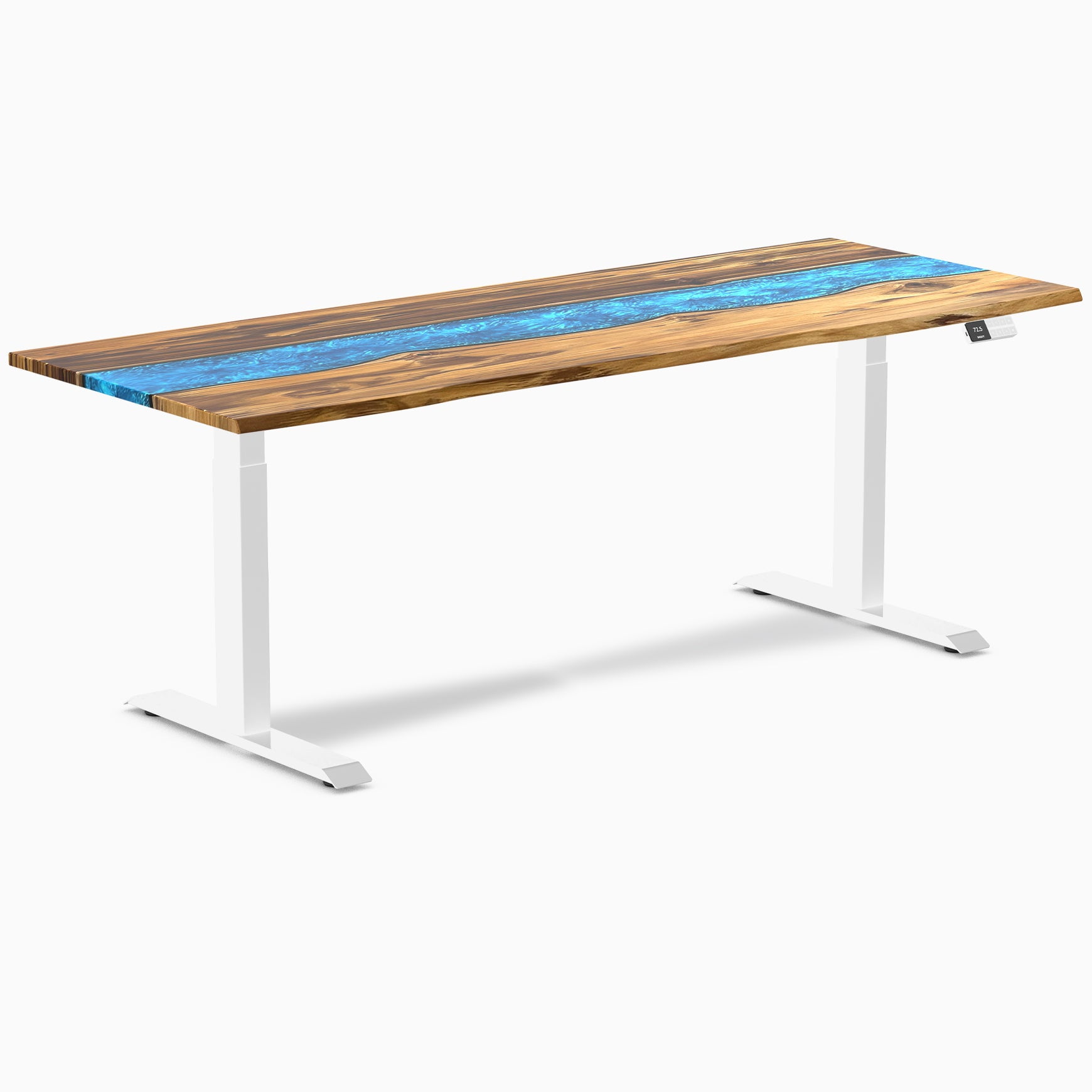 Desky Dual Resin Hardwood Sit Stand Desk - Teak Blue River / 80 X 30 ...