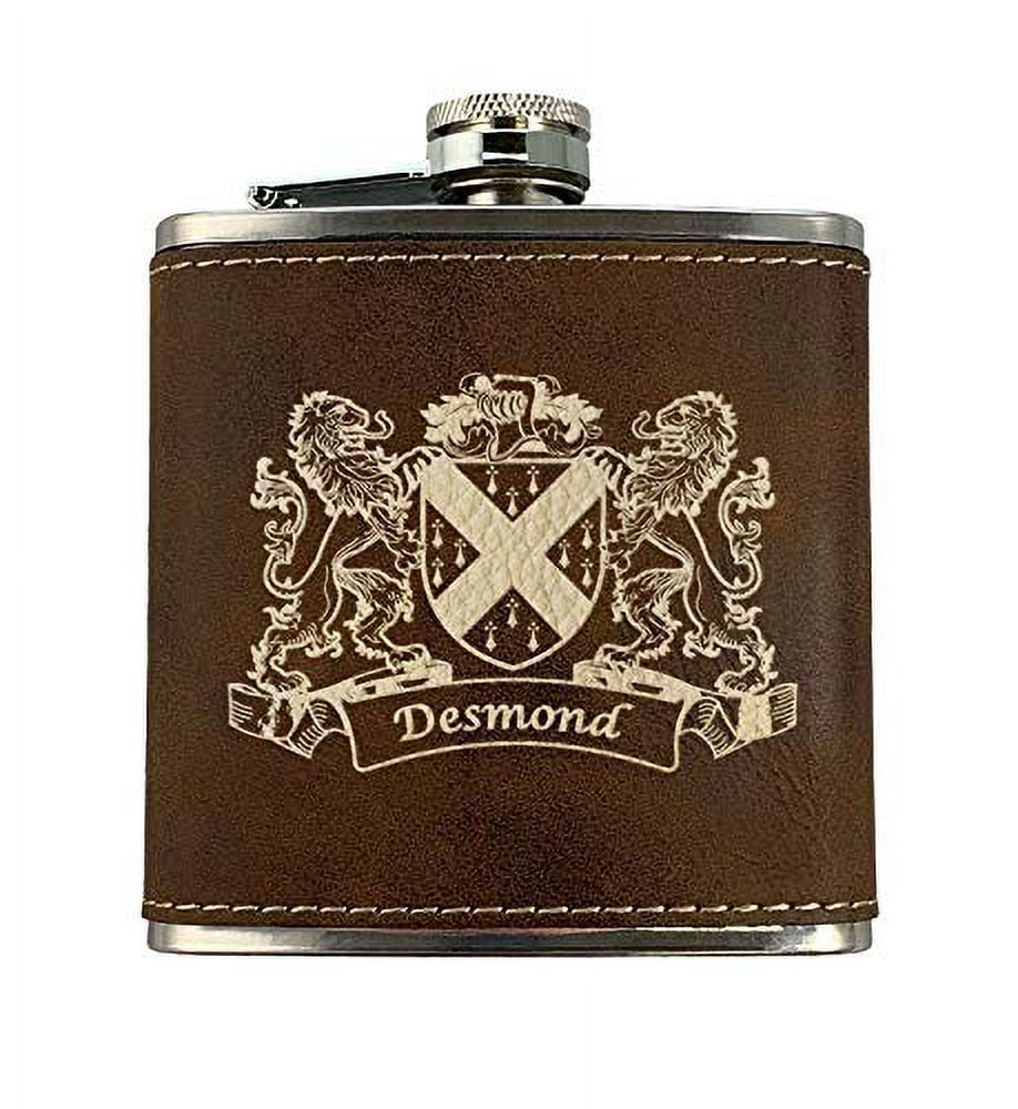 Desmond Irish Coat of Arms Leather Flask - Rustic Brown - Walmart.com