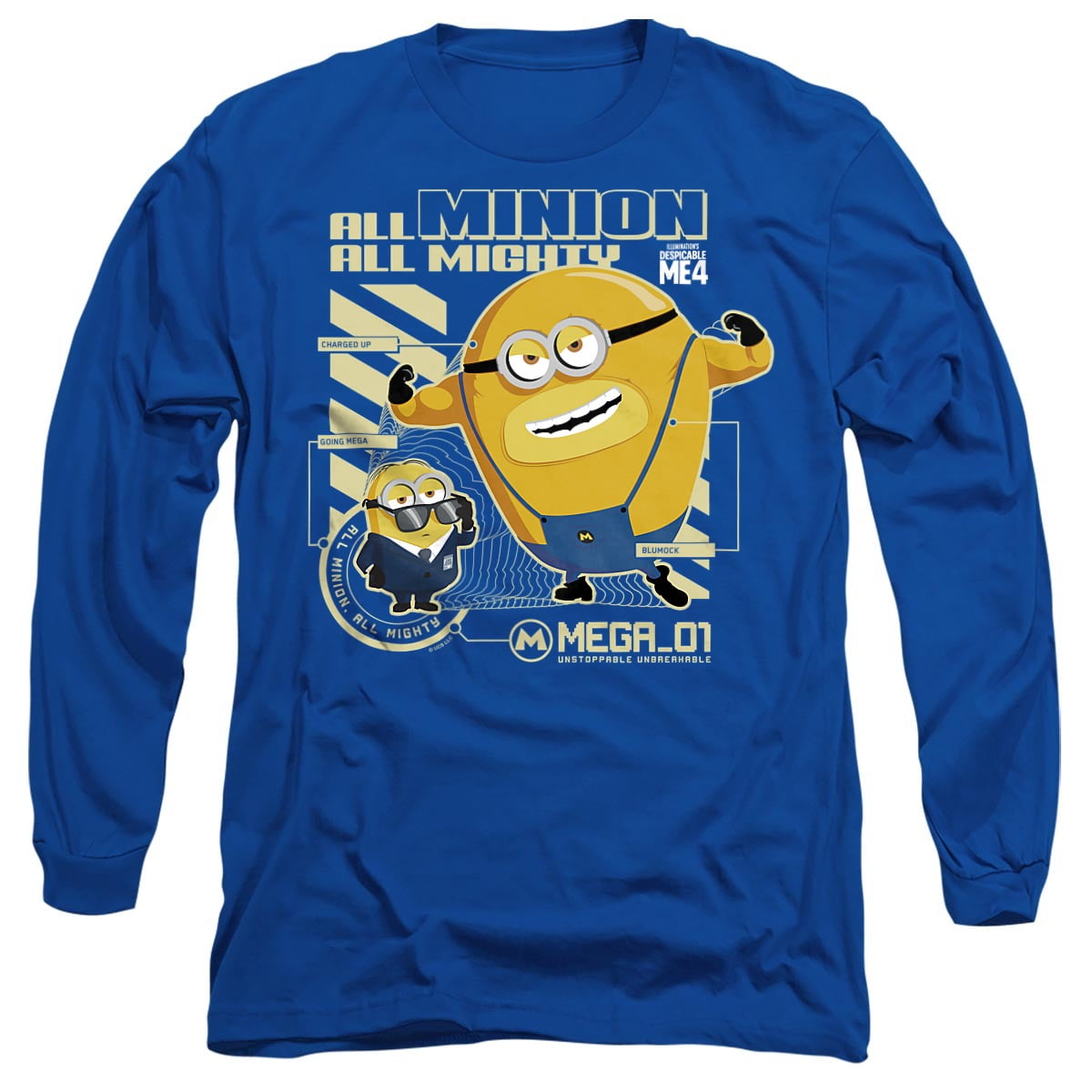 Despicable Me 4 Mega Minion Blueprint Blue Unisex Adult Long-Sleeve T ...