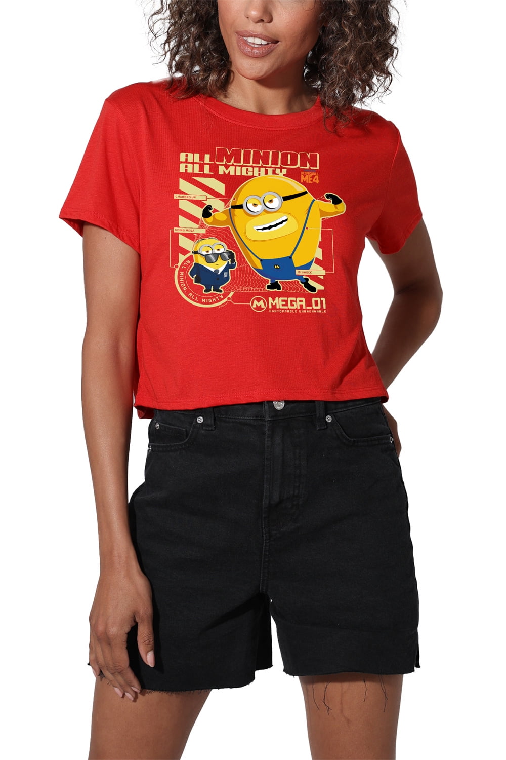 Despicable Me 4 Mega Minions Blueprint Women's Crop Top T-Shirt, Red ...