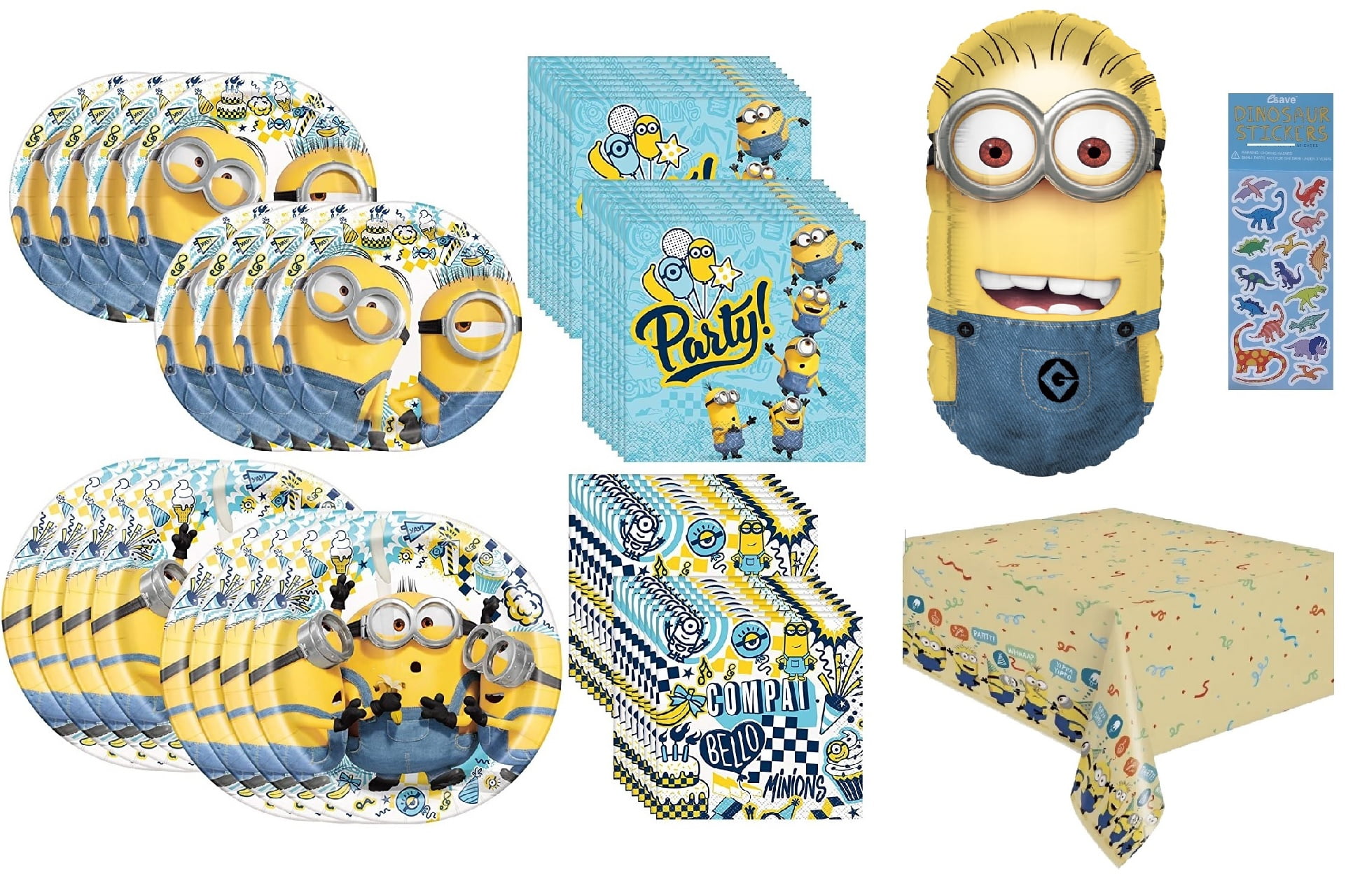 Despicable Me Party Pack: 16 Plates, Napkins, Table Cover, 25'' Mylar ...