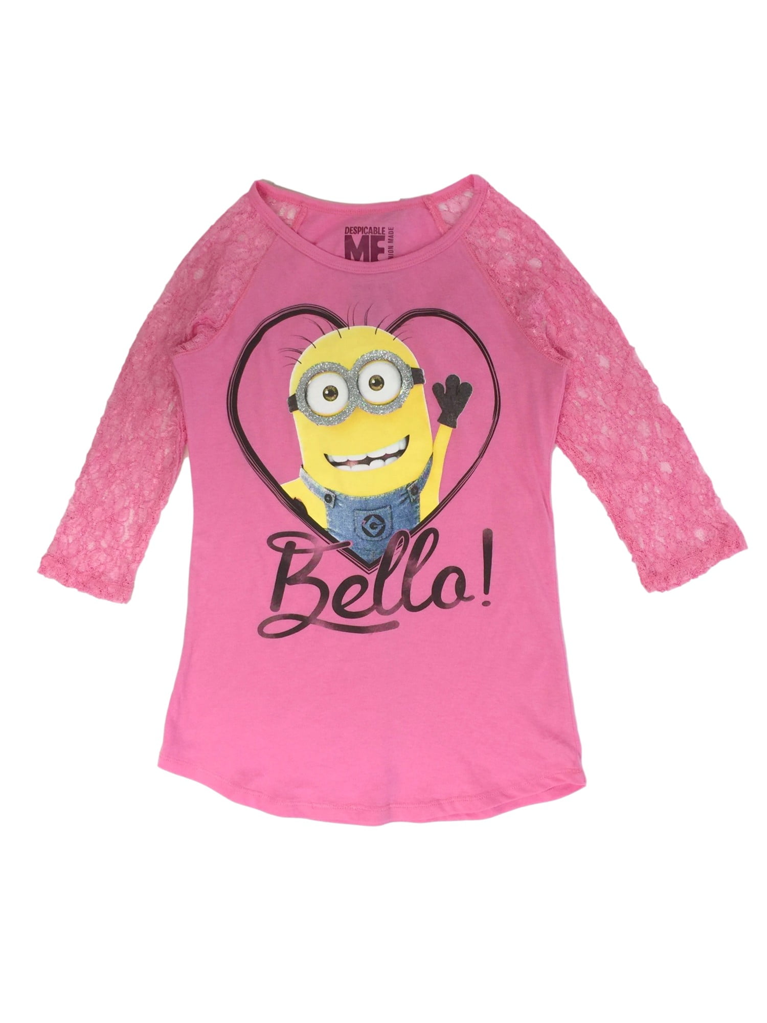 Despicable Me Girls Pink Minion Bello Lace Quarter Sleeve T-Shirt Top ...
