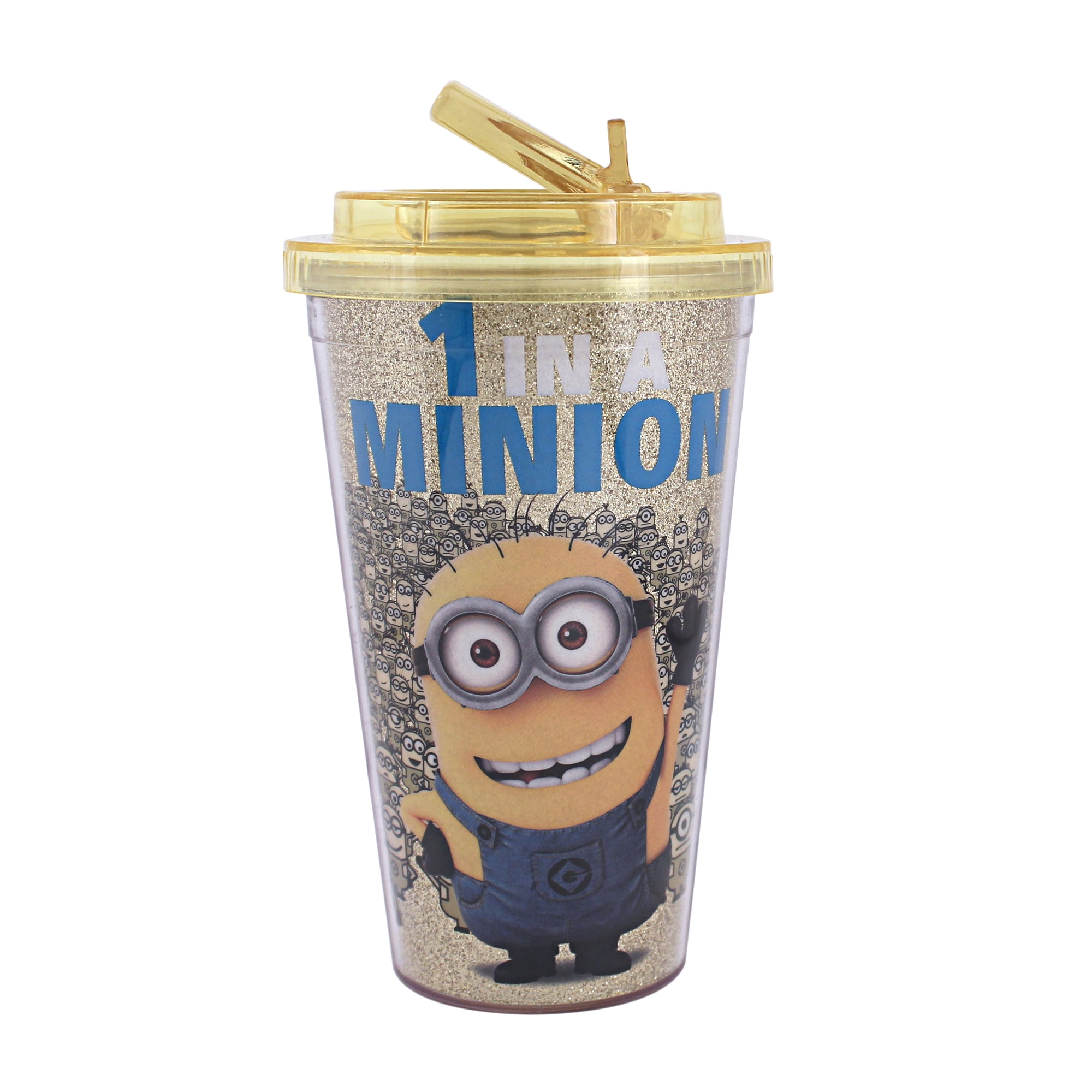 Despicable Me One In a Minion Glitter Plastic Flip Straw Cold Cup, 16 ...