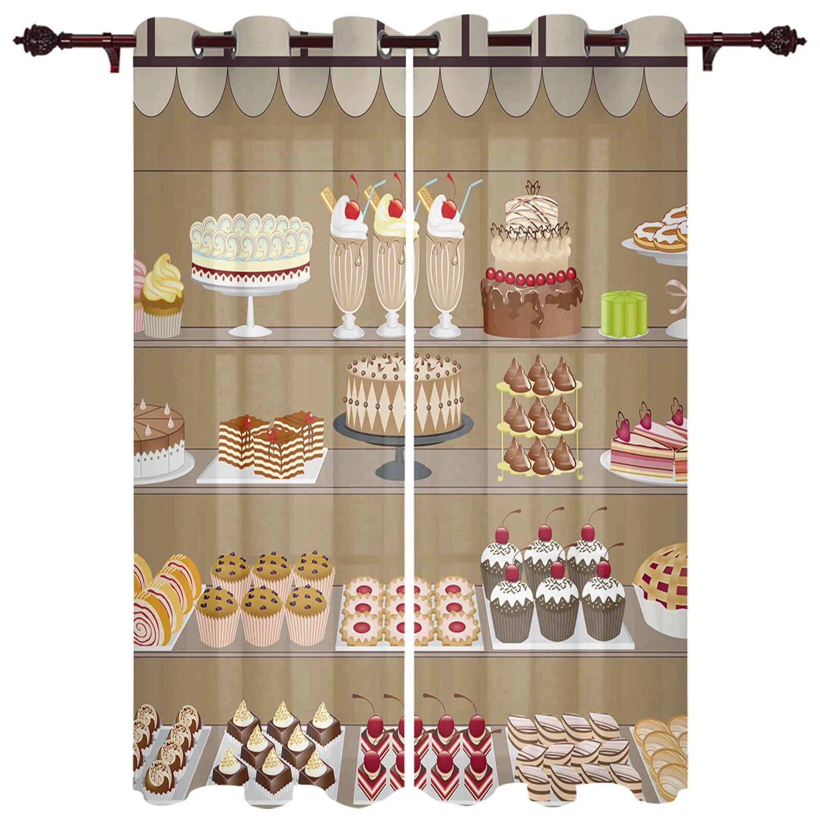 Dessert Cake Bread Cherry Cream Cupboard Curtain for Kid Bedroom Modern ...