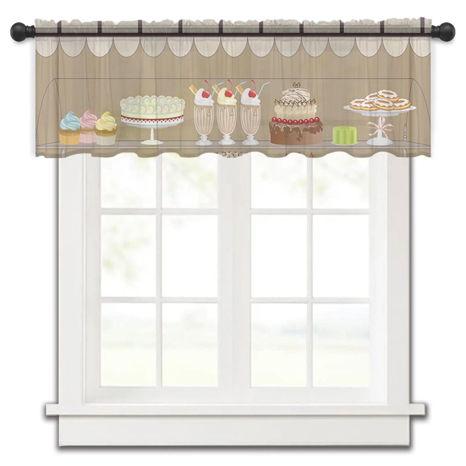 Dessert Cake Bread Cherry Cream Cupboard Small Window Curtain Tulle ...