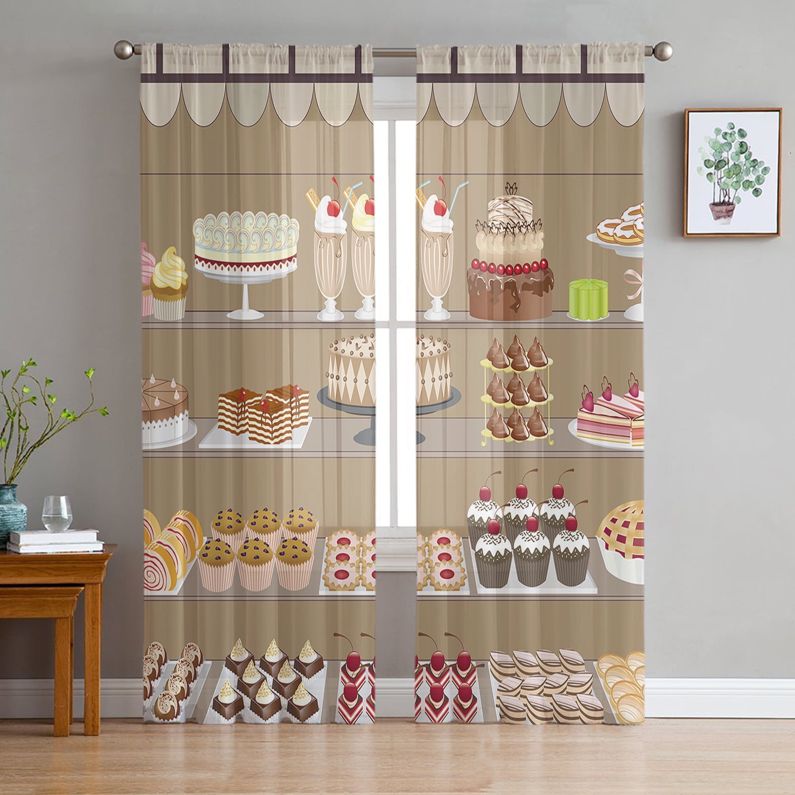 Dessert Cake Bread Modern Tulle Curtains for Living Room Bedroom Home ...