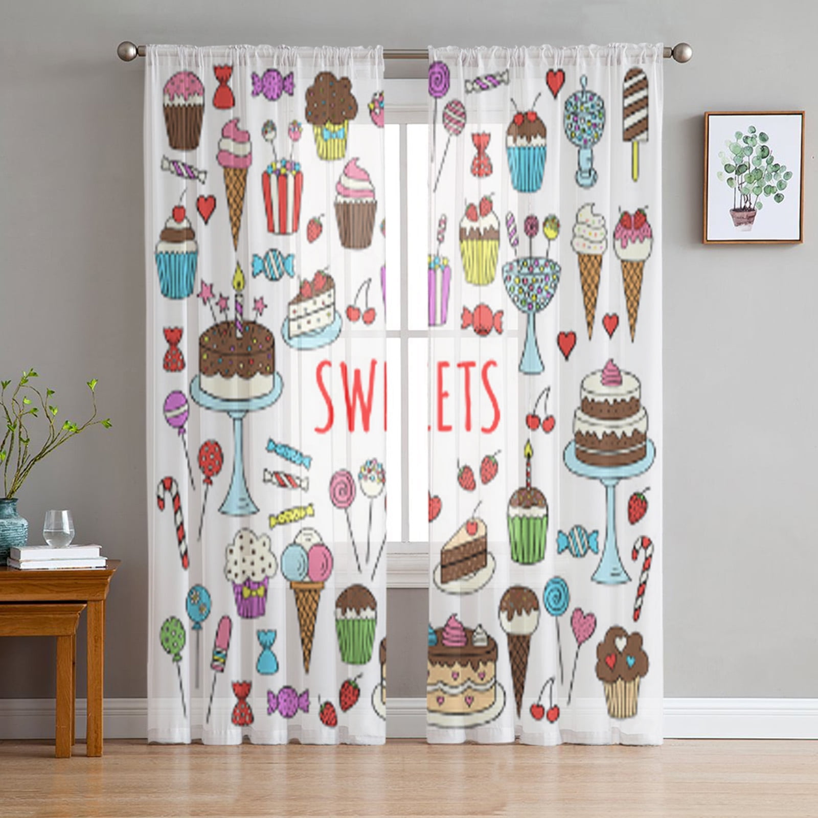 Dessert Cake Bread Modern Tulle Curtains for Living Room Bedroom Home ...