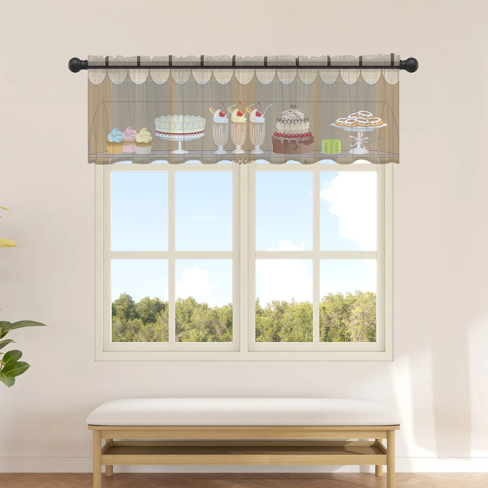 Dessert Cake Bread Short Tulle Curtain Kitchen Small Curtain Sheer ...