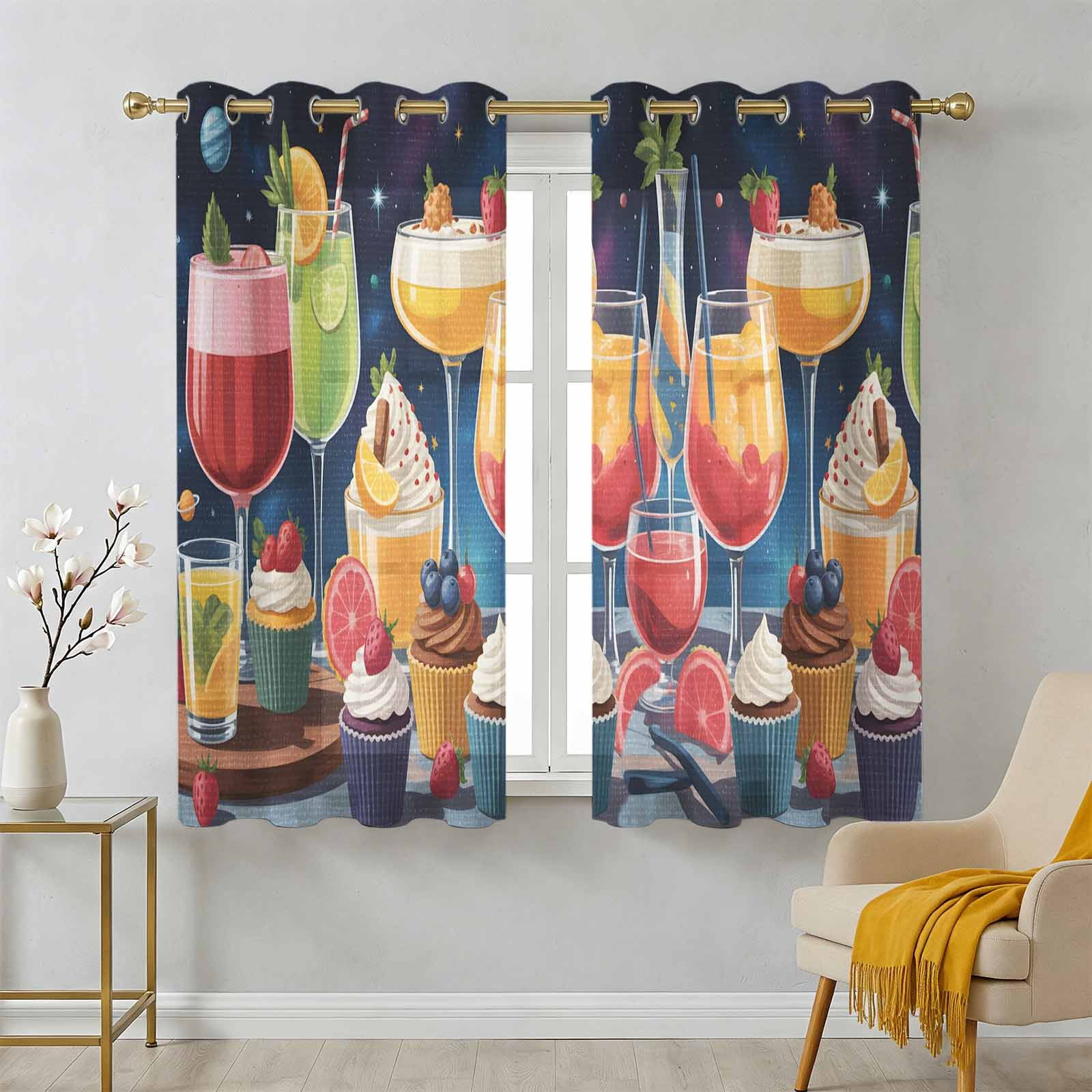 Dessert Cocktails Sheer Curtains 45 Inch Long 2 Panels, Strawberry ...