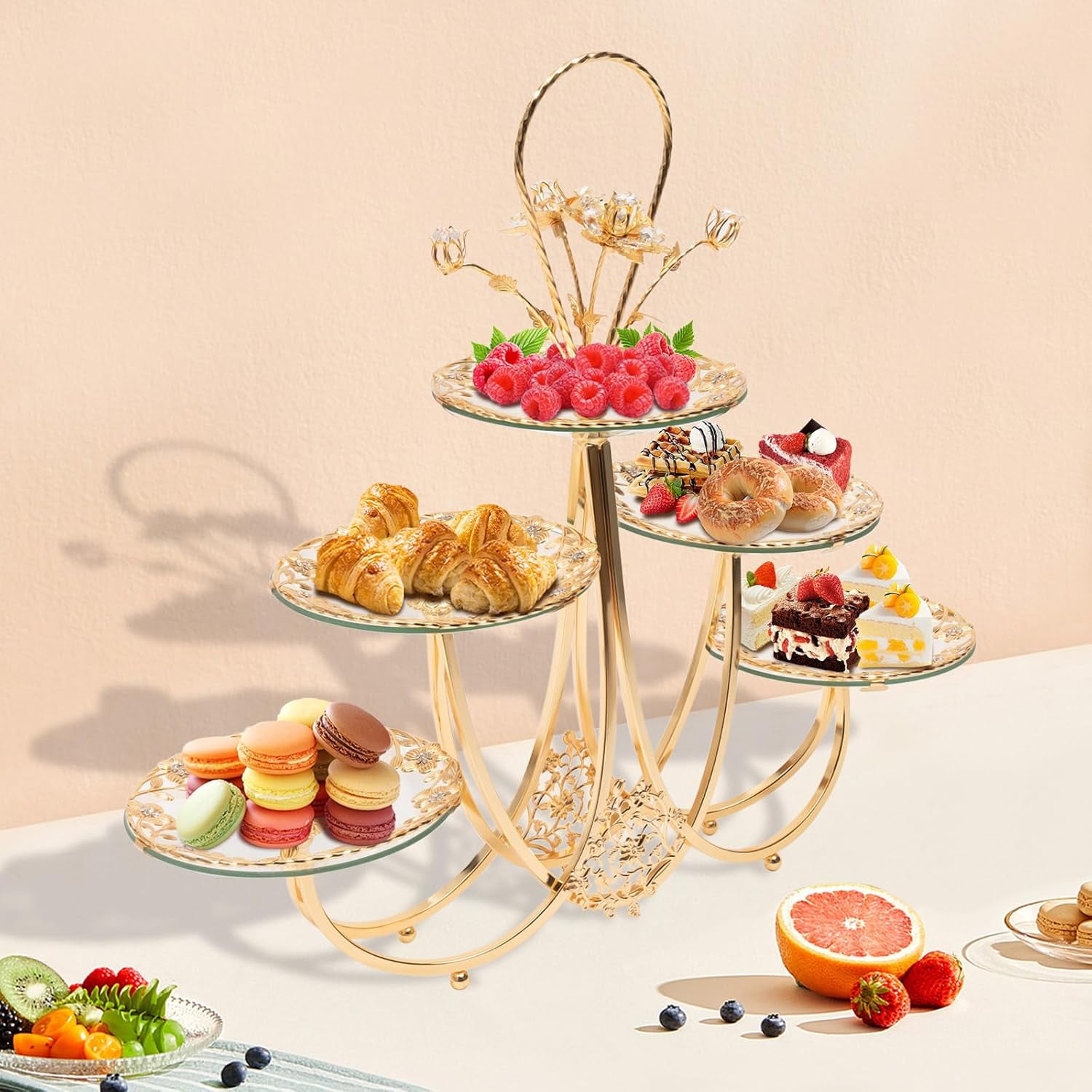 Dessert Cupcake Stand Crystal Glass Cake Tiered Tray, 5 Plates Cake ...