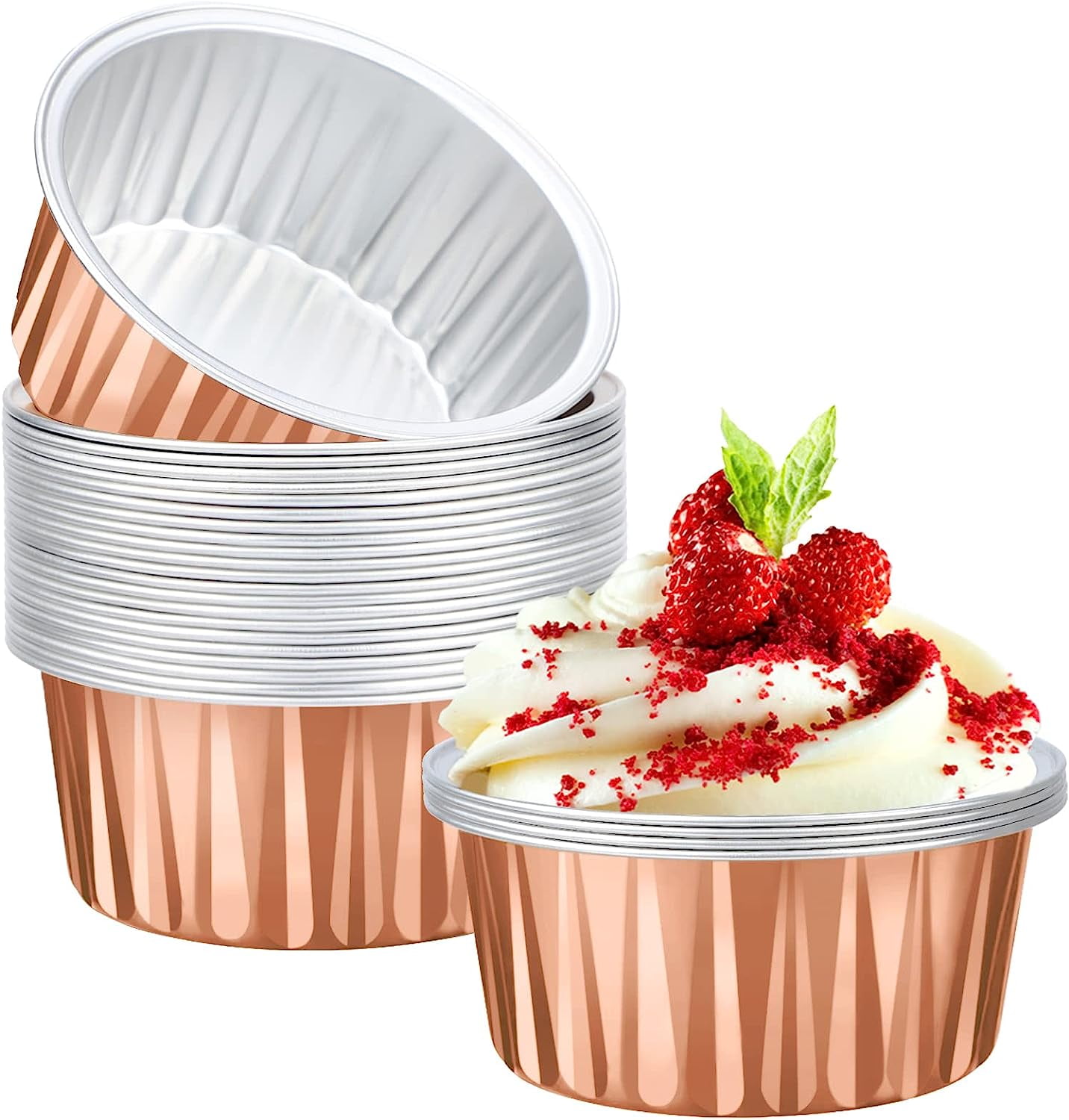 Dessert Cups Disposable, 25pcs 5oz Aluminum Foil Ramekins Baking Cups ...