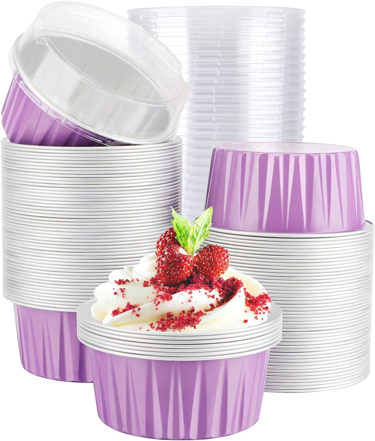 Dessert Cups with Lids, 5oz 100pcs Reusable Cupcake Cups with Lids ...