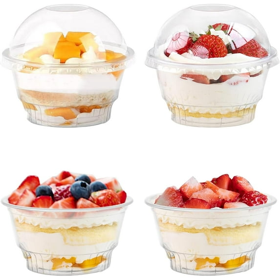 Dessert Cups with Dome Lids, Clear Plastic Cups, Disposable Cups for ...