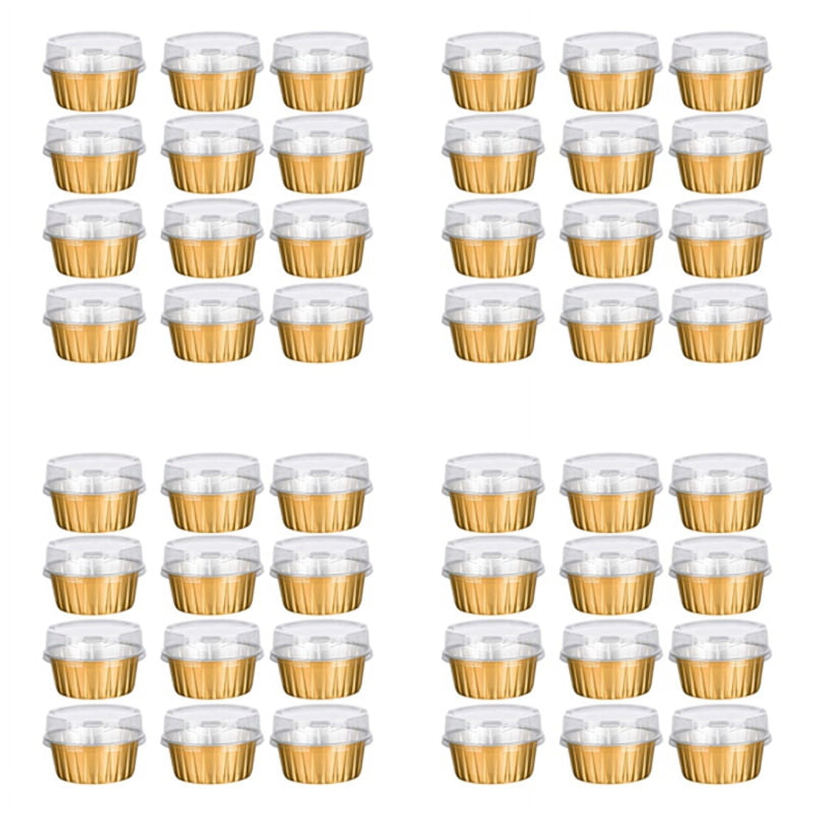 Dessert Cups with Lids, 100 Pack Gold Aluminum Foil Baking Cups Holders ...