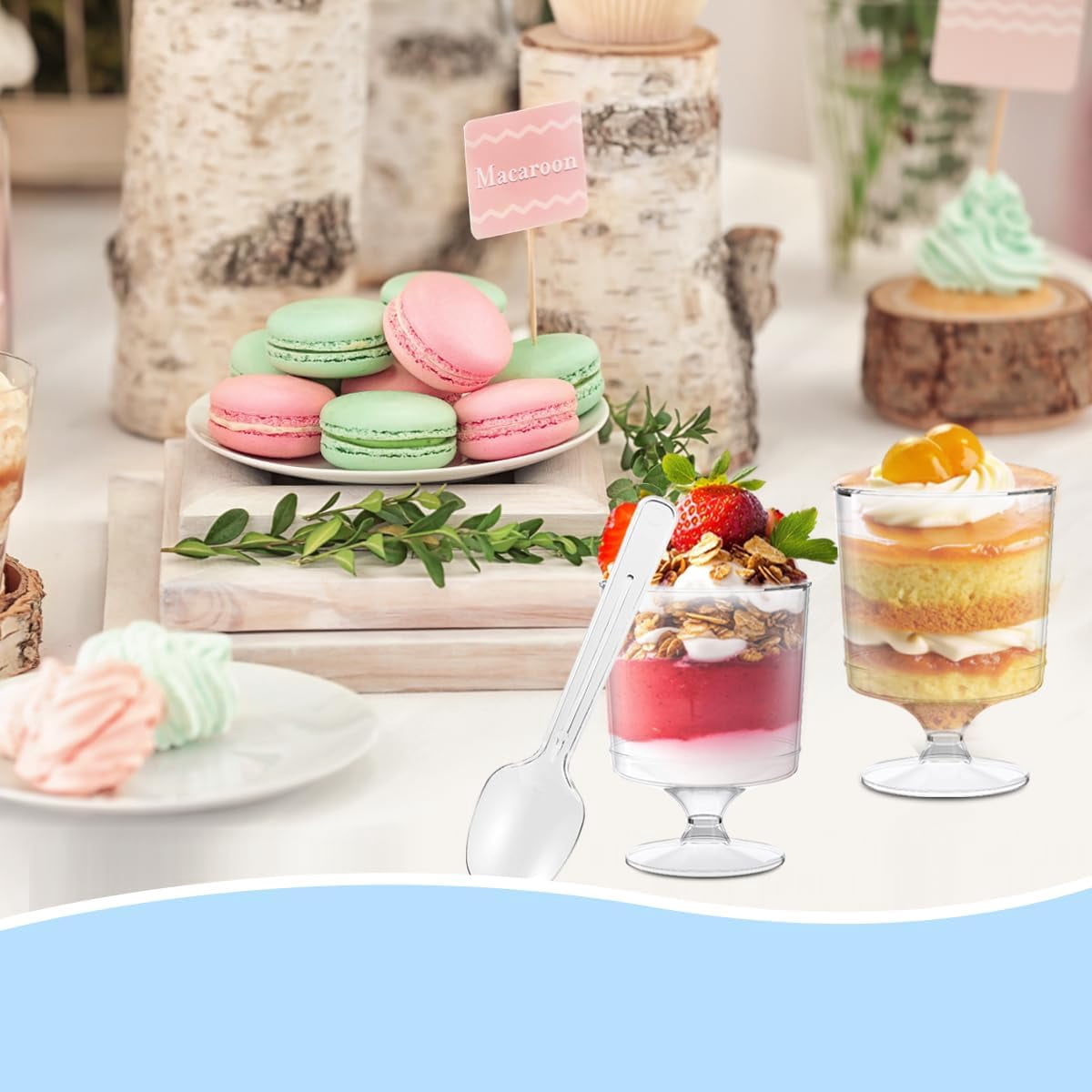 Dessert Cups with Spoons, Clear Plastic Parfait Cup, Disposable ...