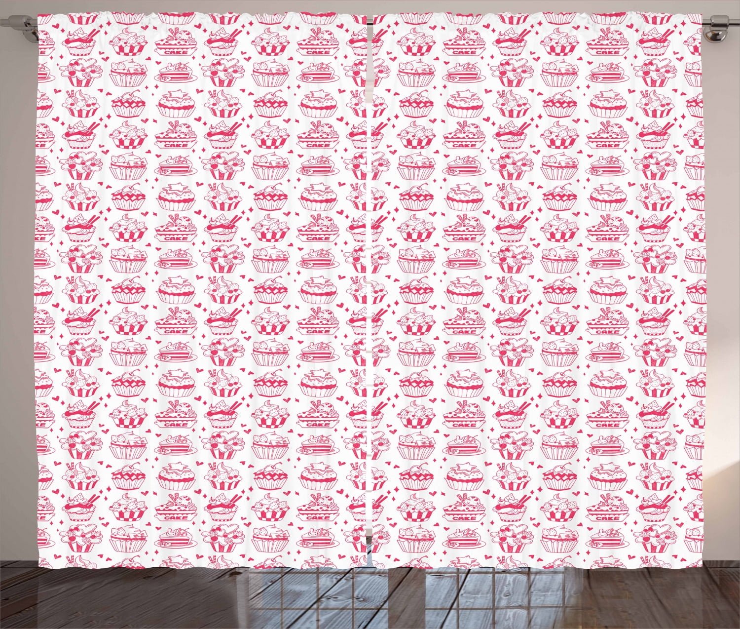 Dessert Curtains 2 Panels Set, Hand Drawn Illustration of Cupcake ...
