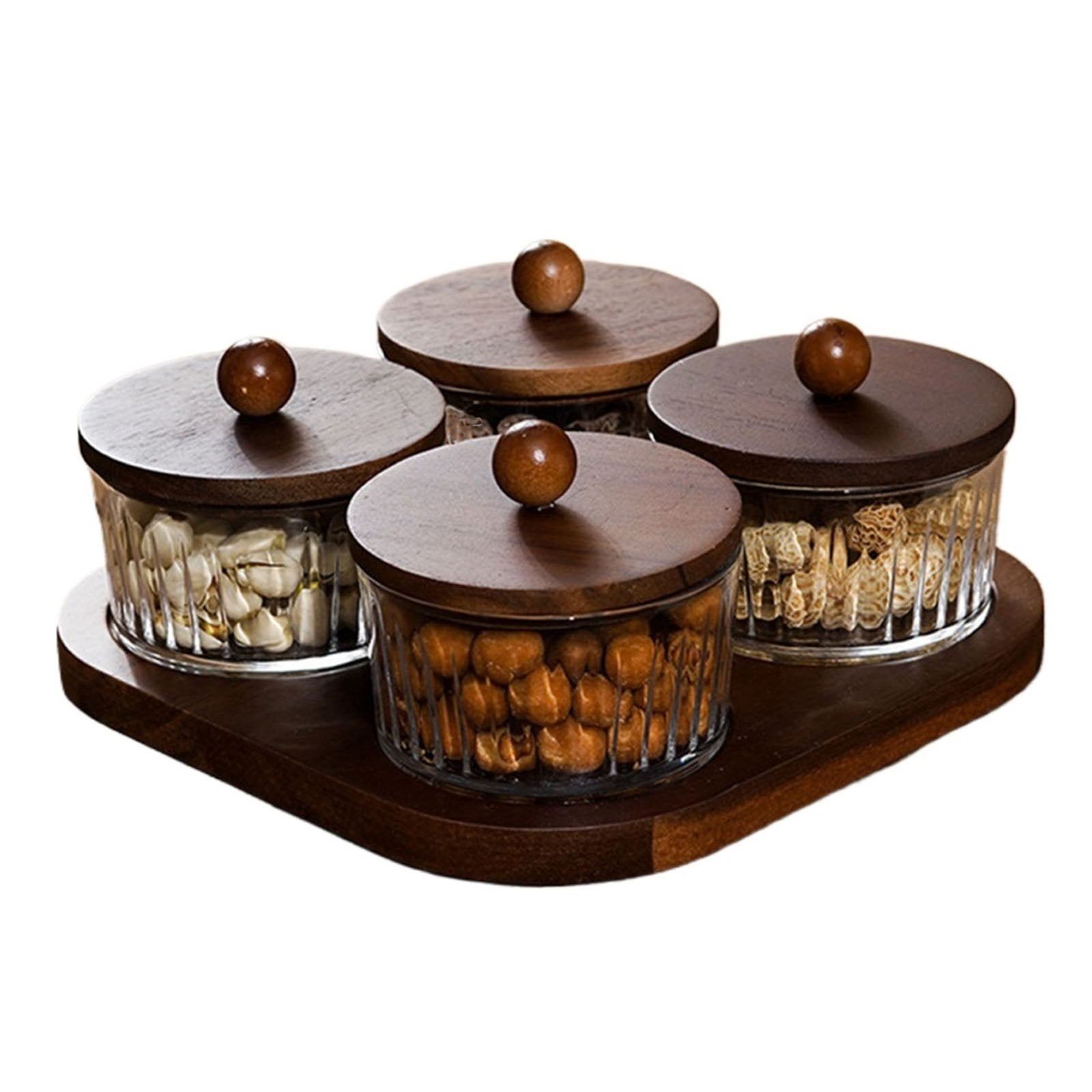 Dessert Display Glass Bowl with Wooden Serving Tray Divided Serving ...