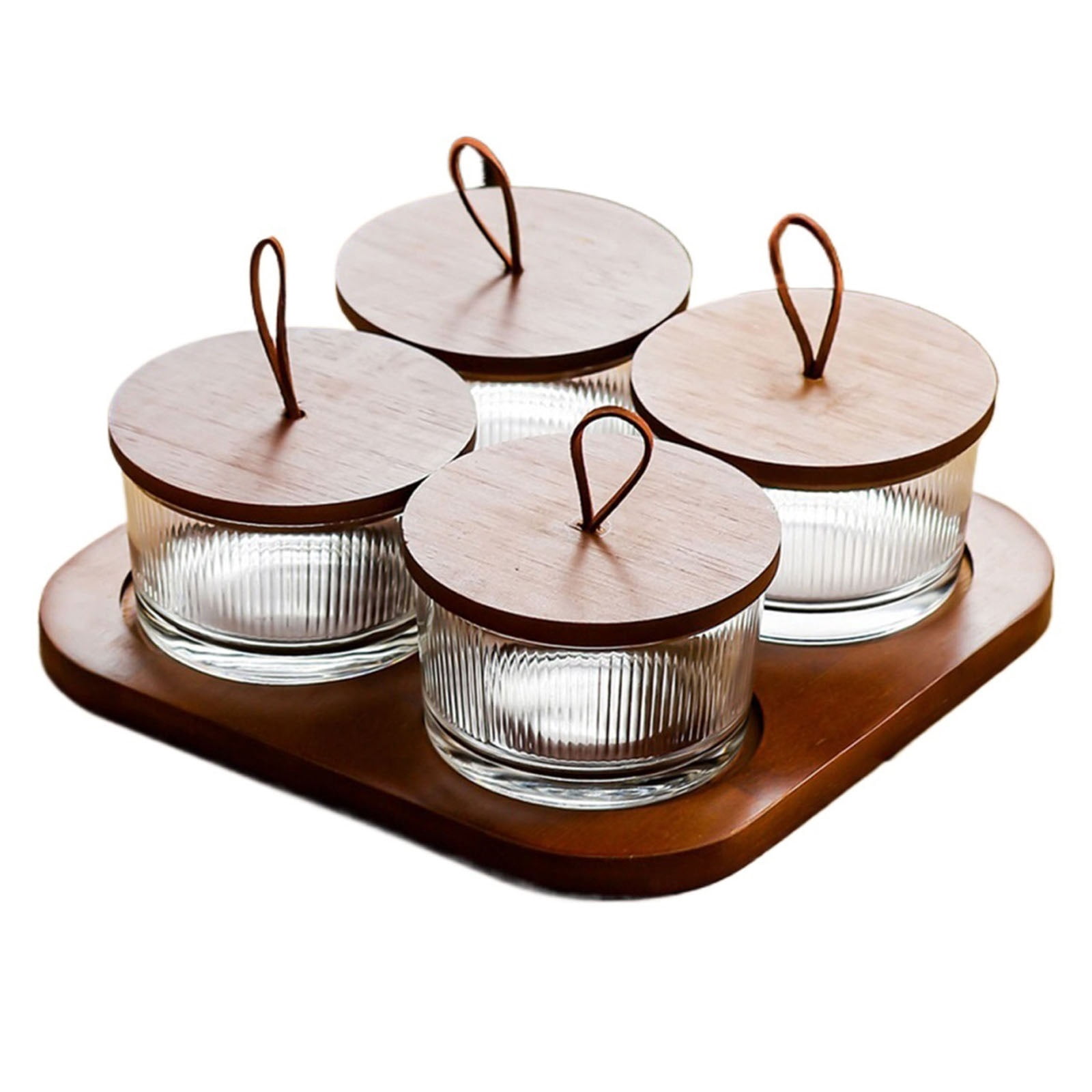 Dessert Display Glass Bowl with Wooden Serving Tray Divided Serving ...