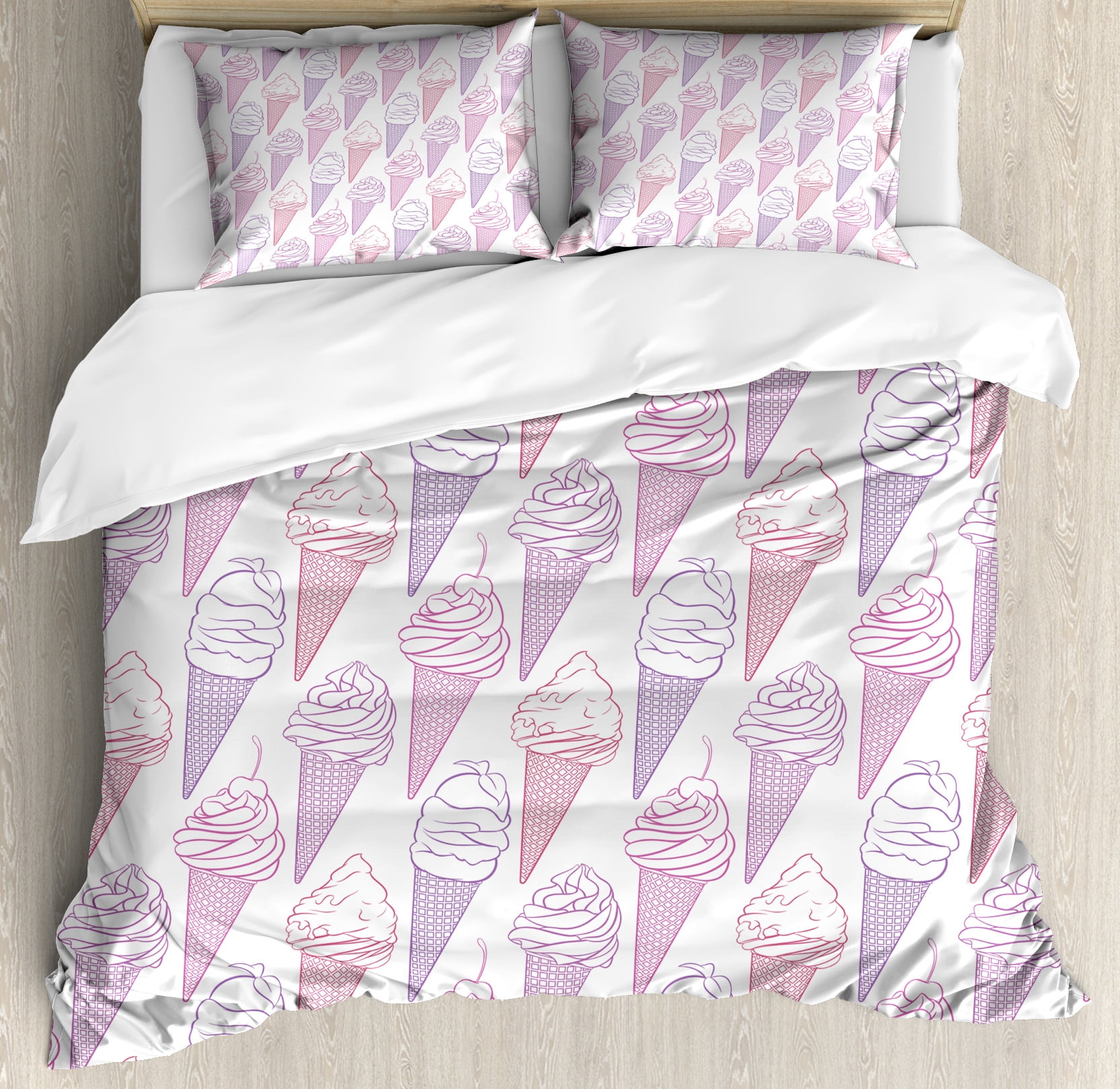 Dessert Duvet Cover Set, Cherry Ice Cream Patterns Summer Foods Frozen ...