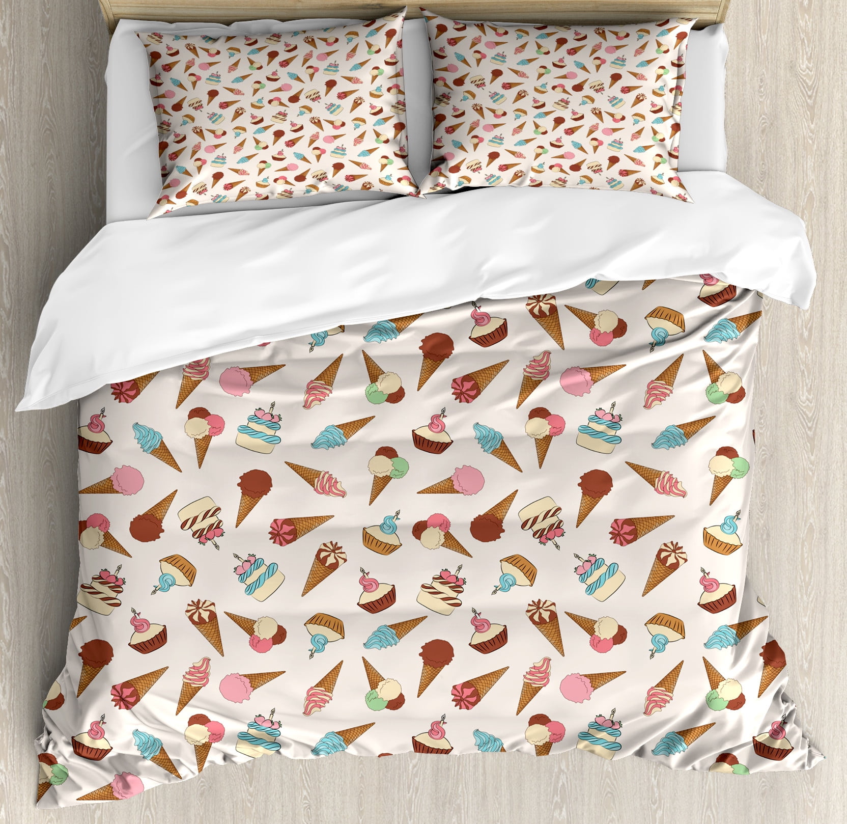 Dessert Duvet Cover Set, Colorful Ice Cream and Cake Patterns Delicious ...