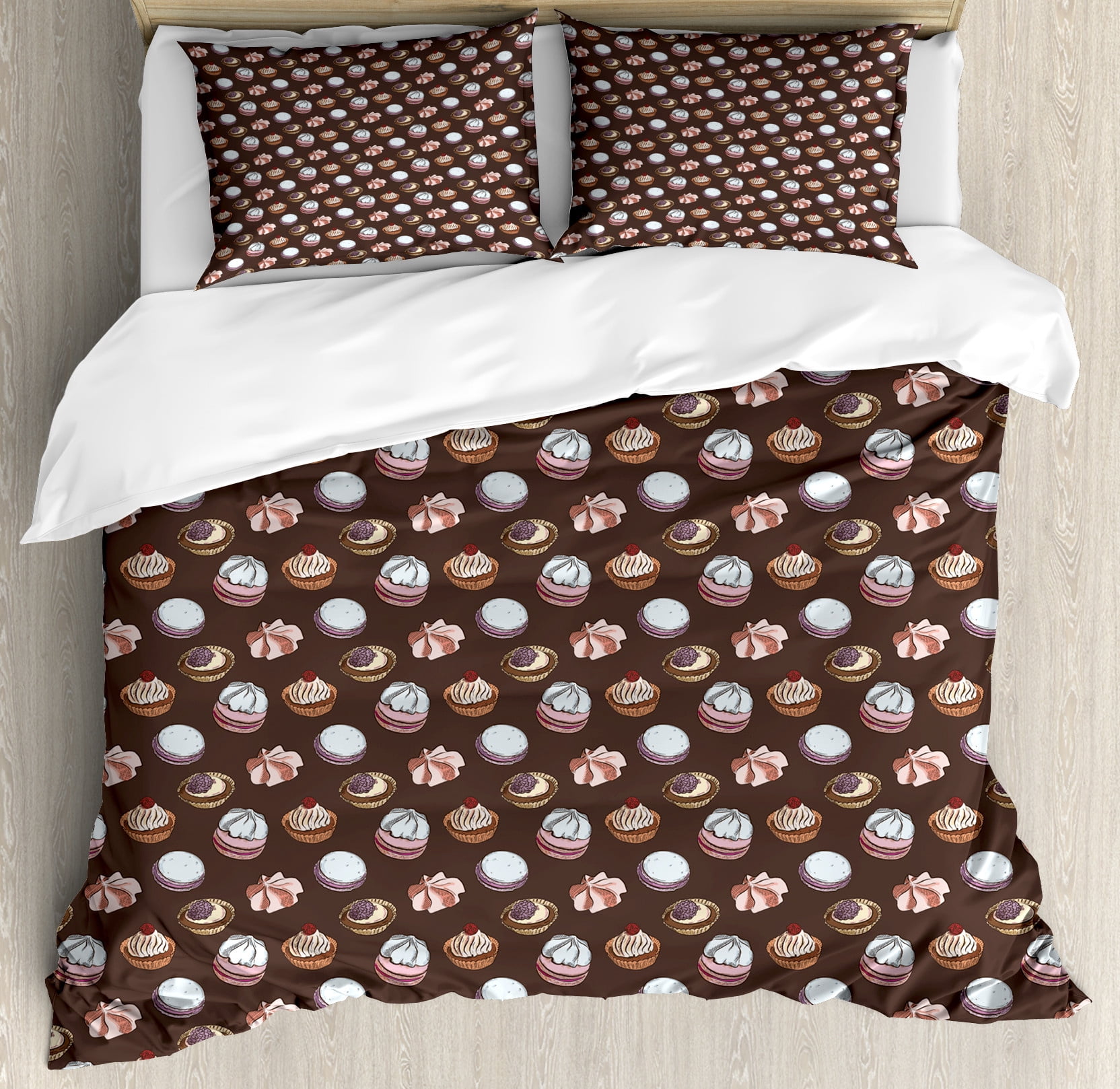 Dessert Duvet Cover Set, Digital Sketches of Cupcakes and Other Cake ...
