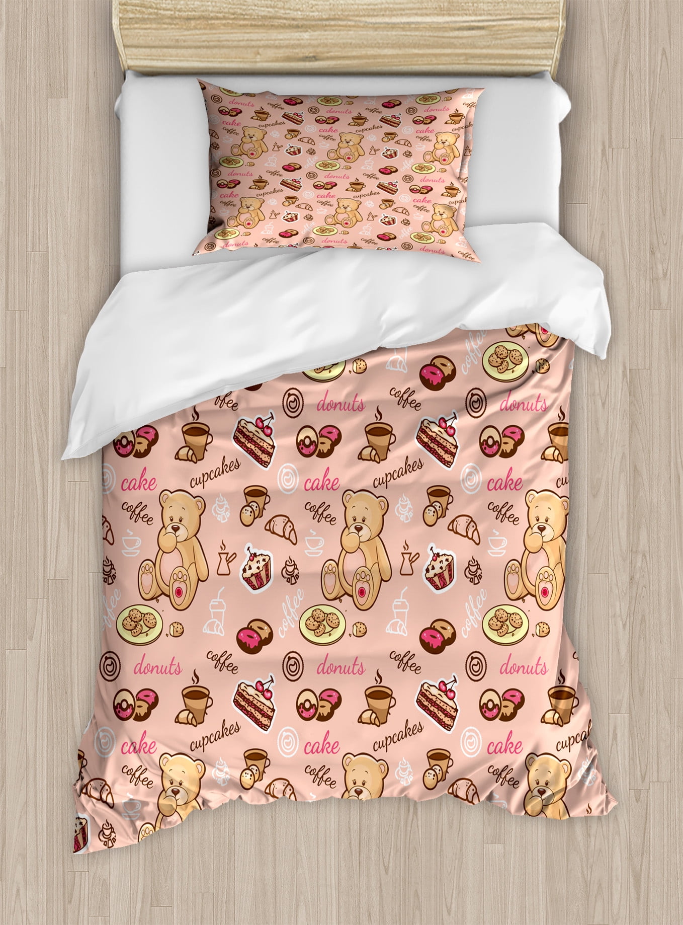 Dessert Duvet Cover Set, Teddy Bear Cupcakes Cookies Donuts Cakes ...
