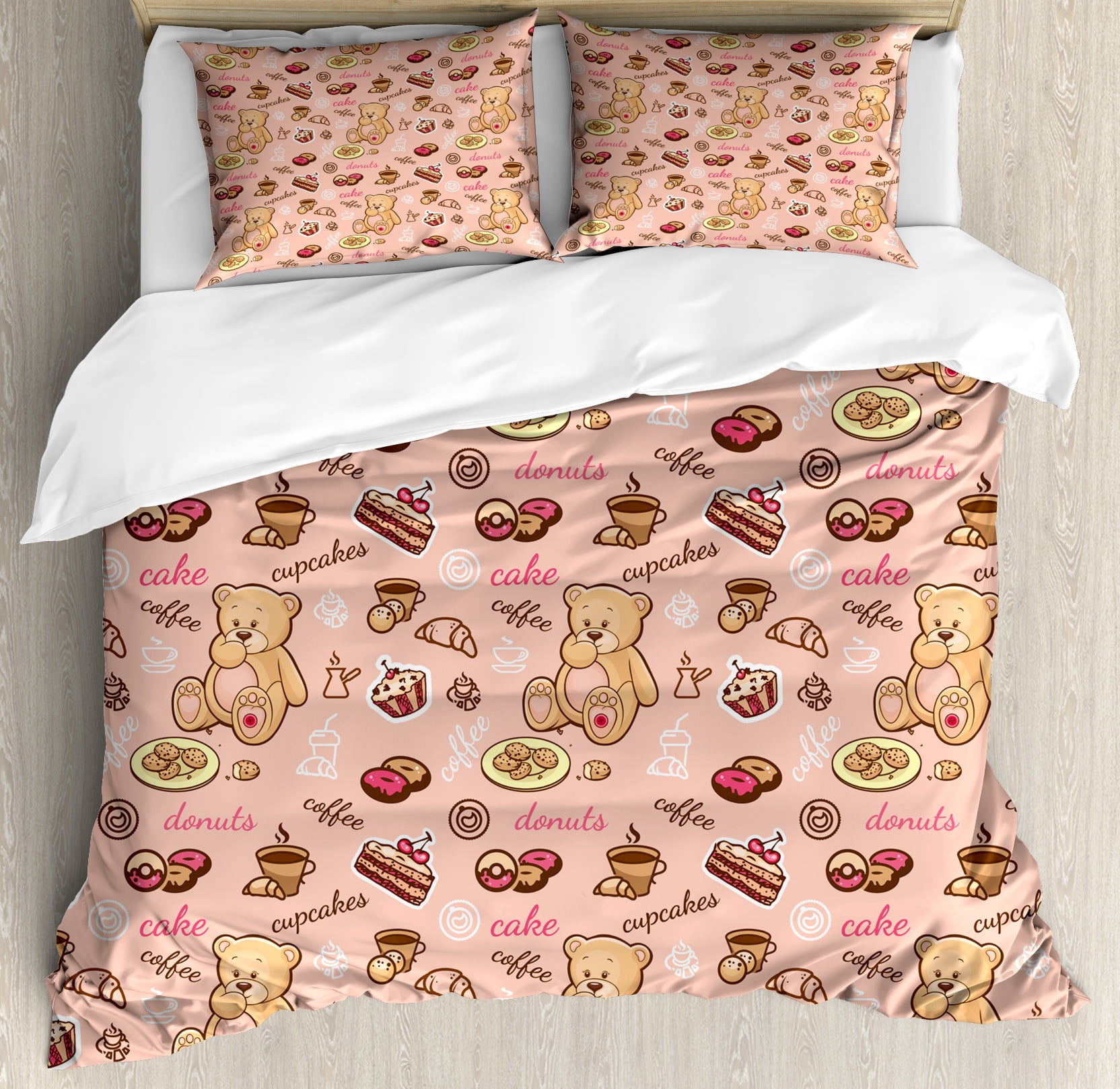 Dessert Duvet Cover Set, Teddy Bear Cupcakes Cookies Donuts Cakes ...