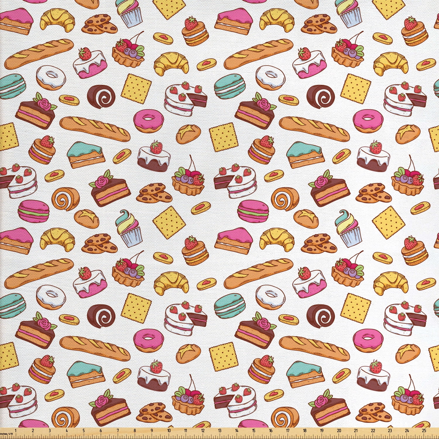 Ambesonne Dessert Fabric by the Yard Upholstery, Bakery Medley, 3 Yards ...